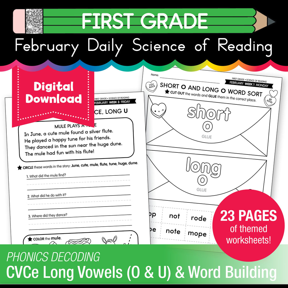 Printable First Grade February Daily Science of Reading - Playground Press