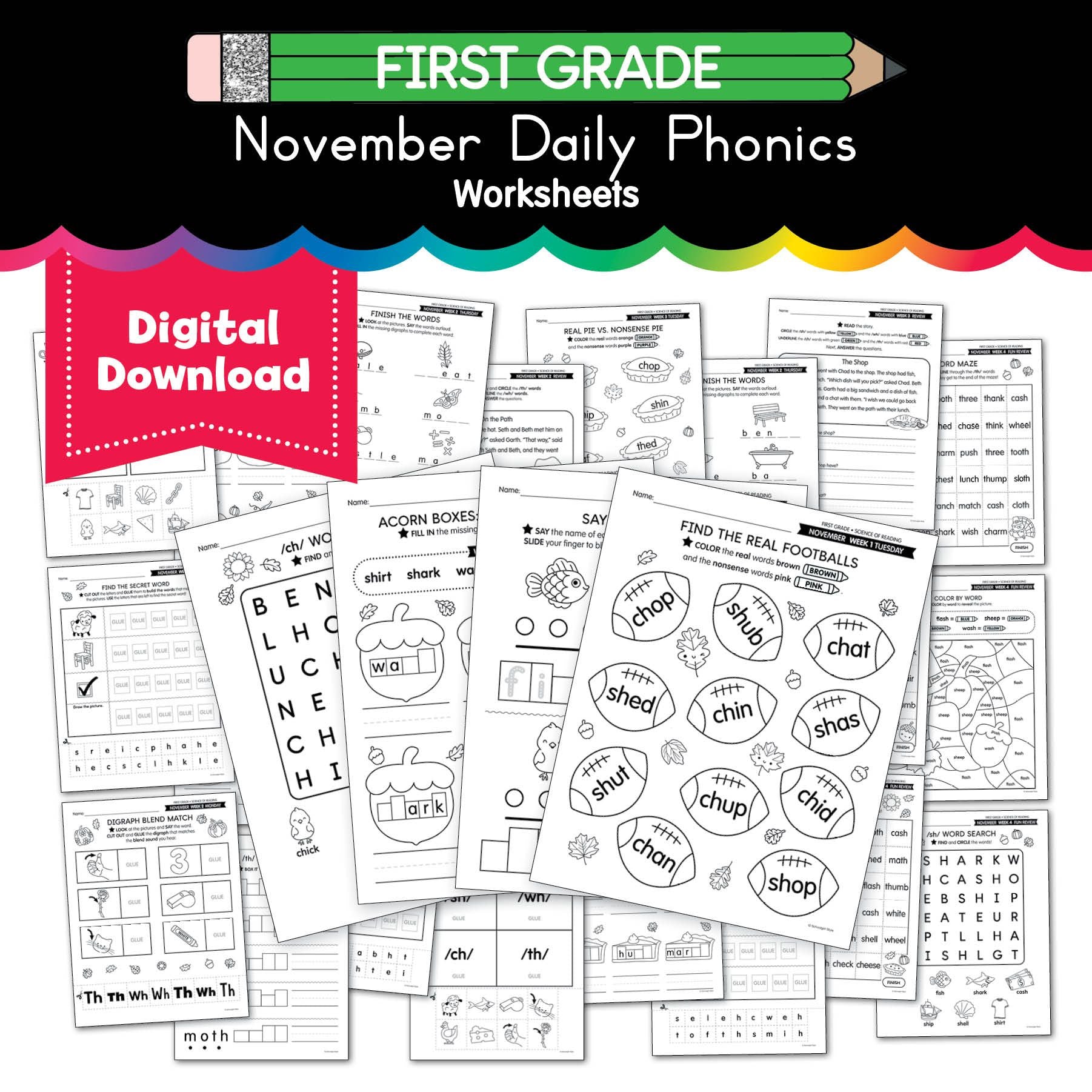 Printable First Grade November Daily Phonics - Playground Press