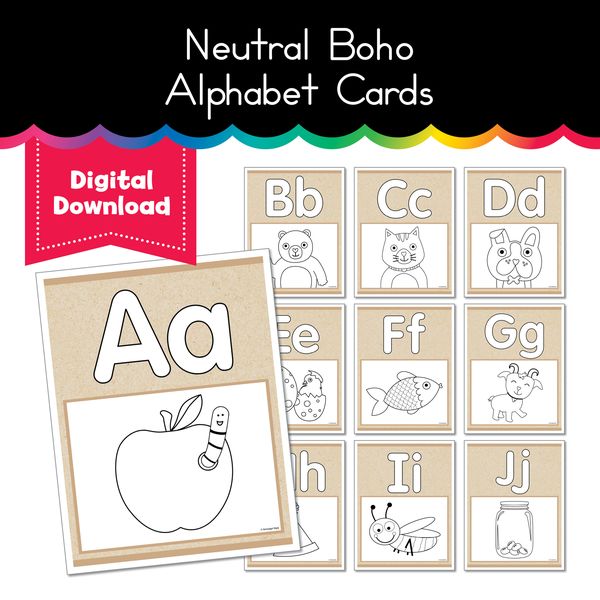 Neutral Boho Alphabet Cards | Printable Resource - Playground Press