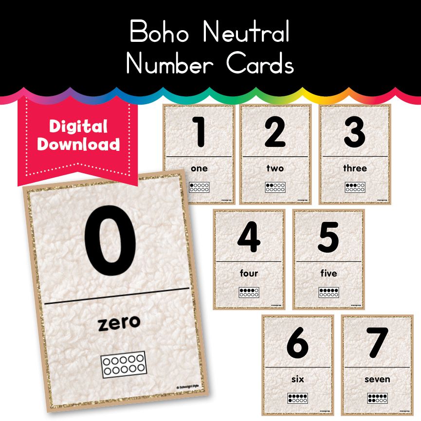 Boho Neutral Number Cards | Printable Resource - Playground Press