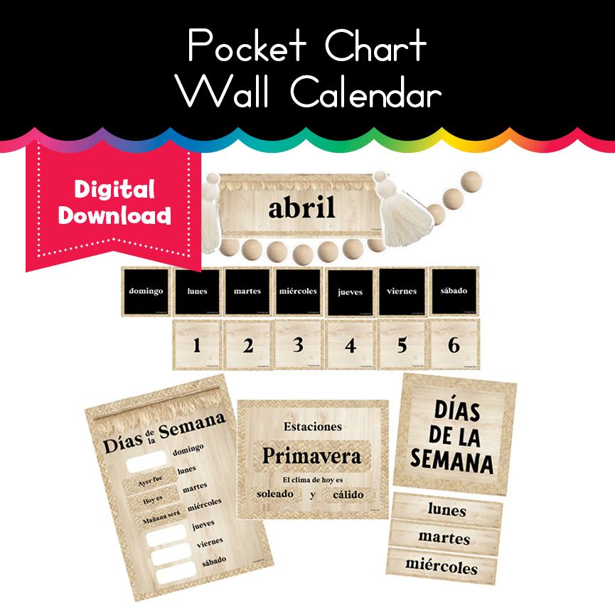 Spanish Neutral Pocket Chart Wall Calendar | Printable Resource ...