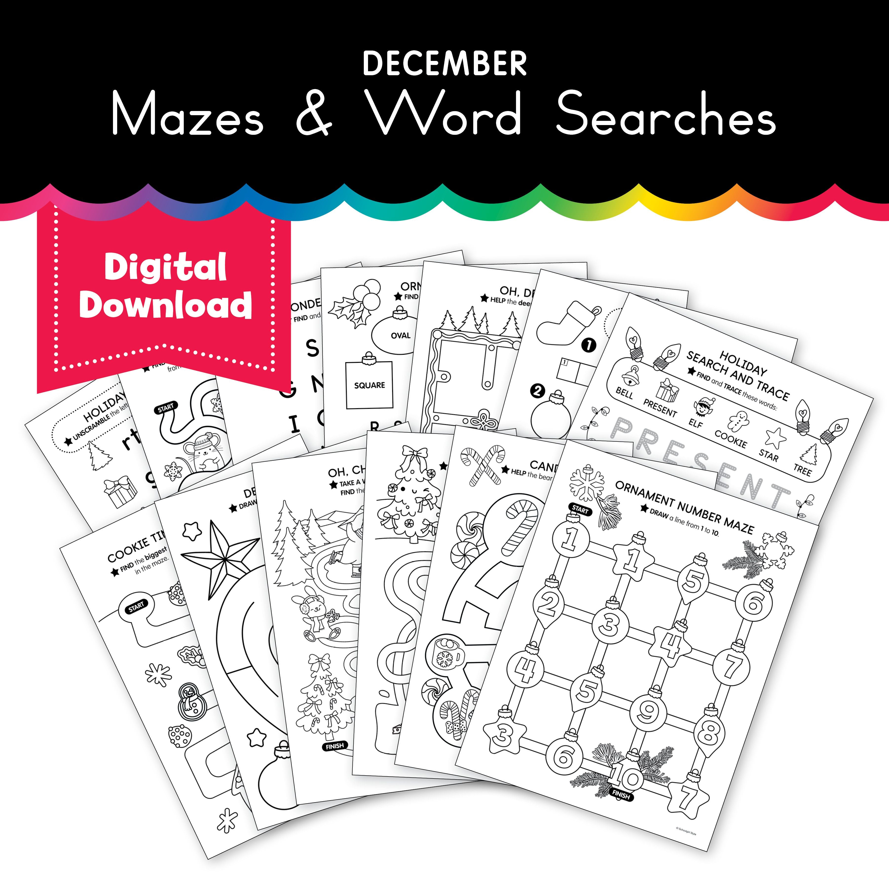 Printable December Mazes and Word Searches - Playground Press