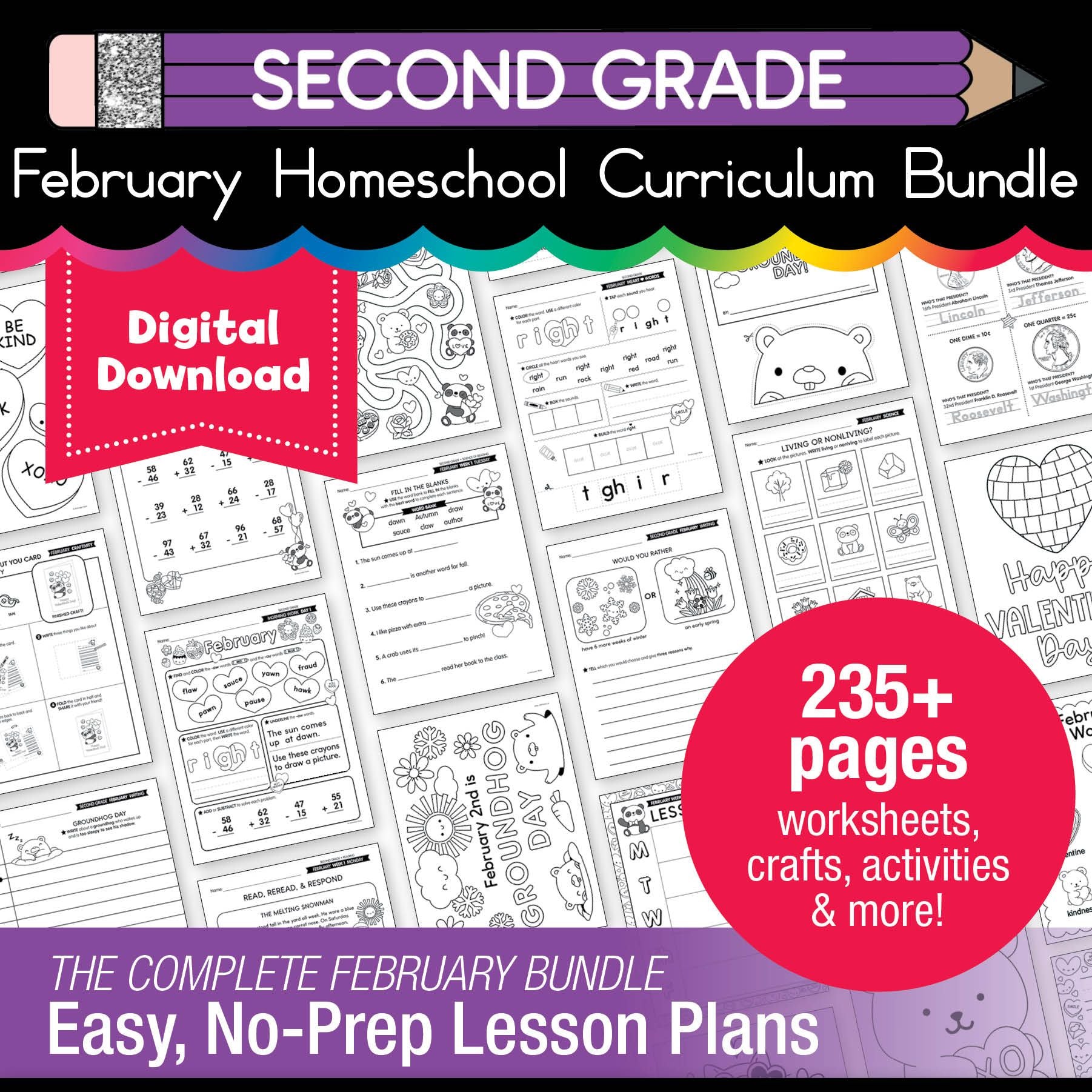Printable Second Grade February Homeschool Curriculum Bundle ...