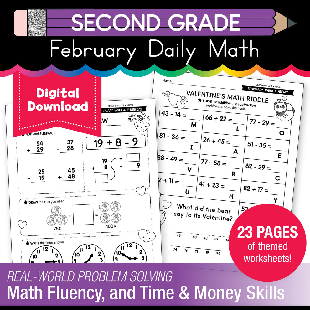 Printable Second Grade February Daily Math - Playground Press