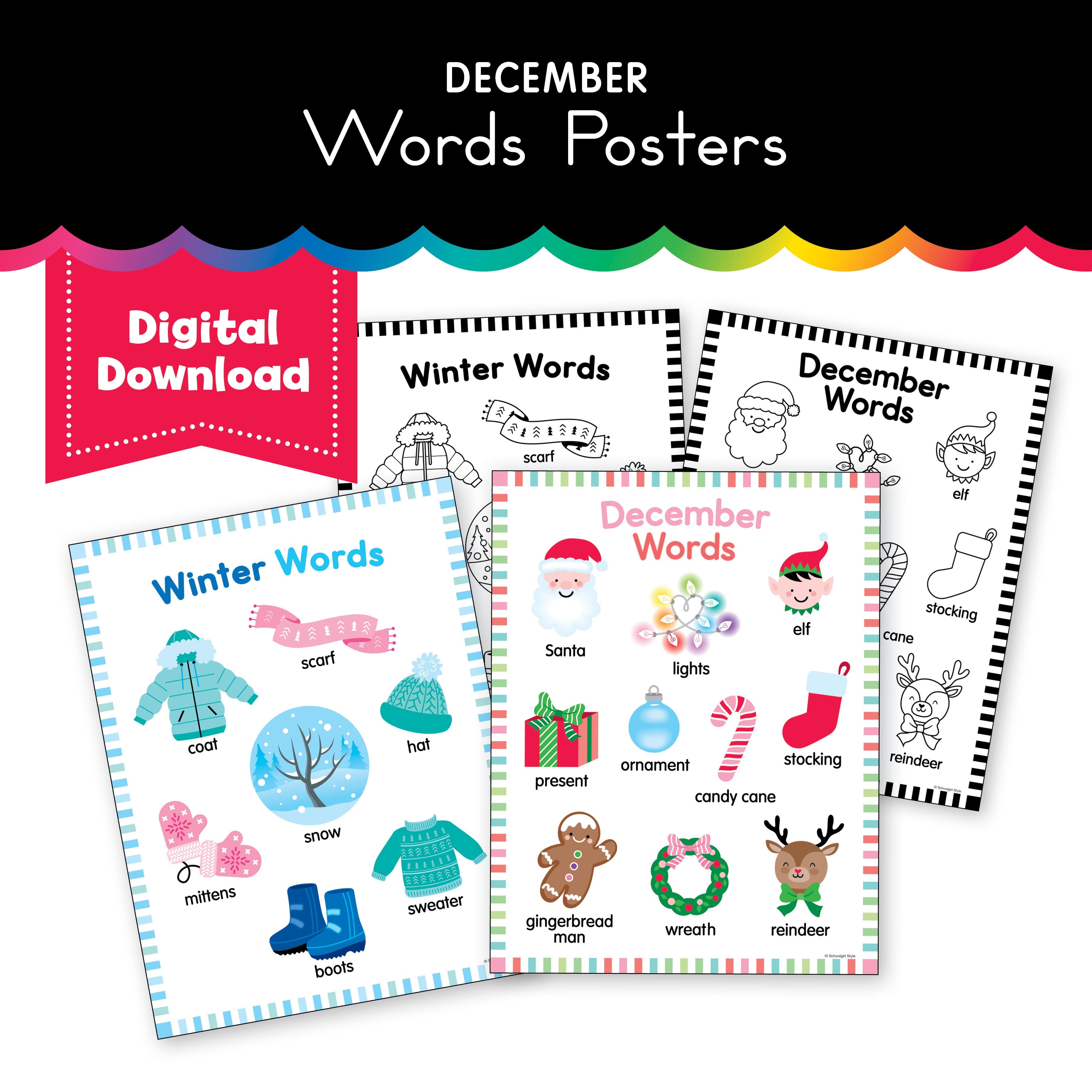 Printable December Words Posters - Playground Press