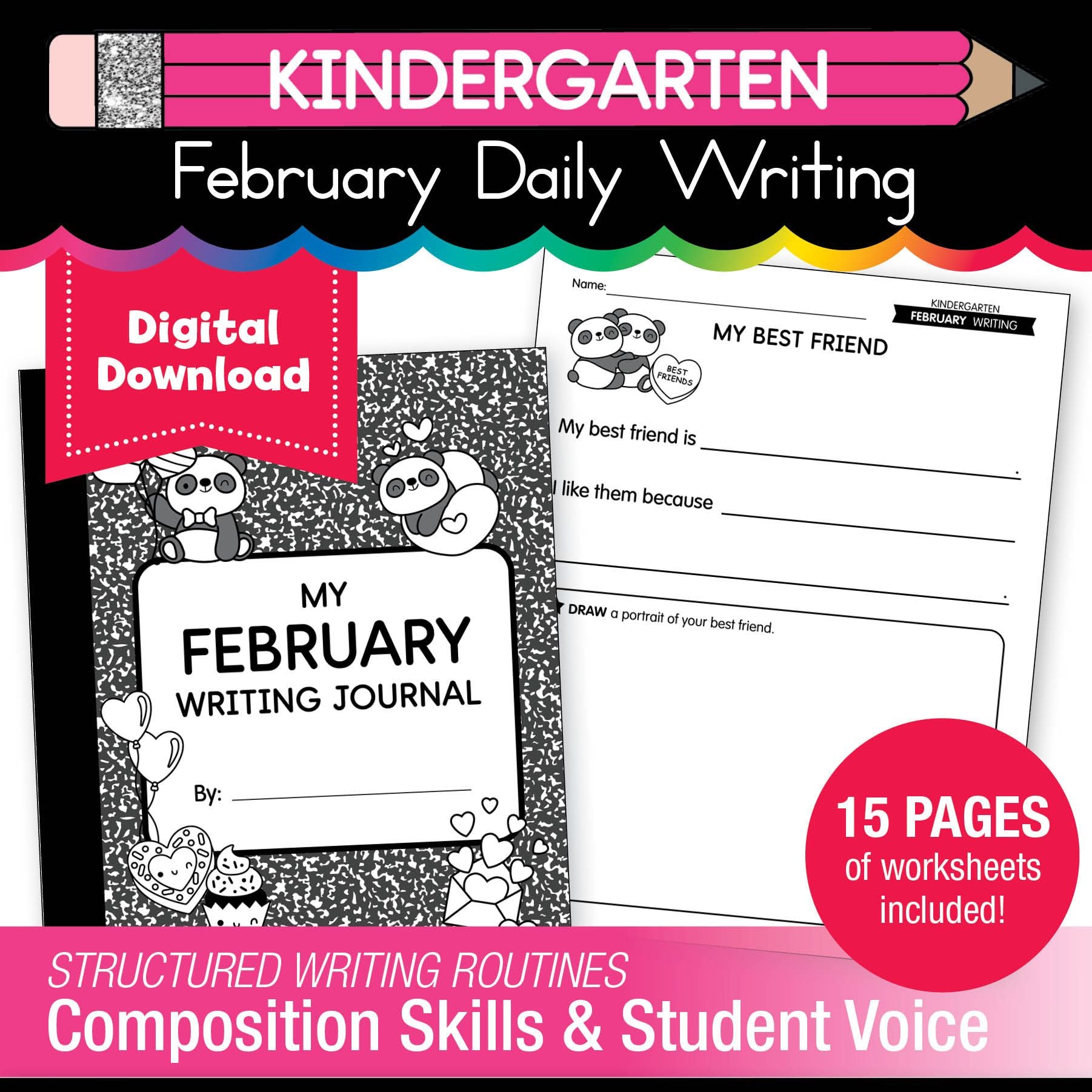 Printable Kindergarten February Daily Writing - Playground Press