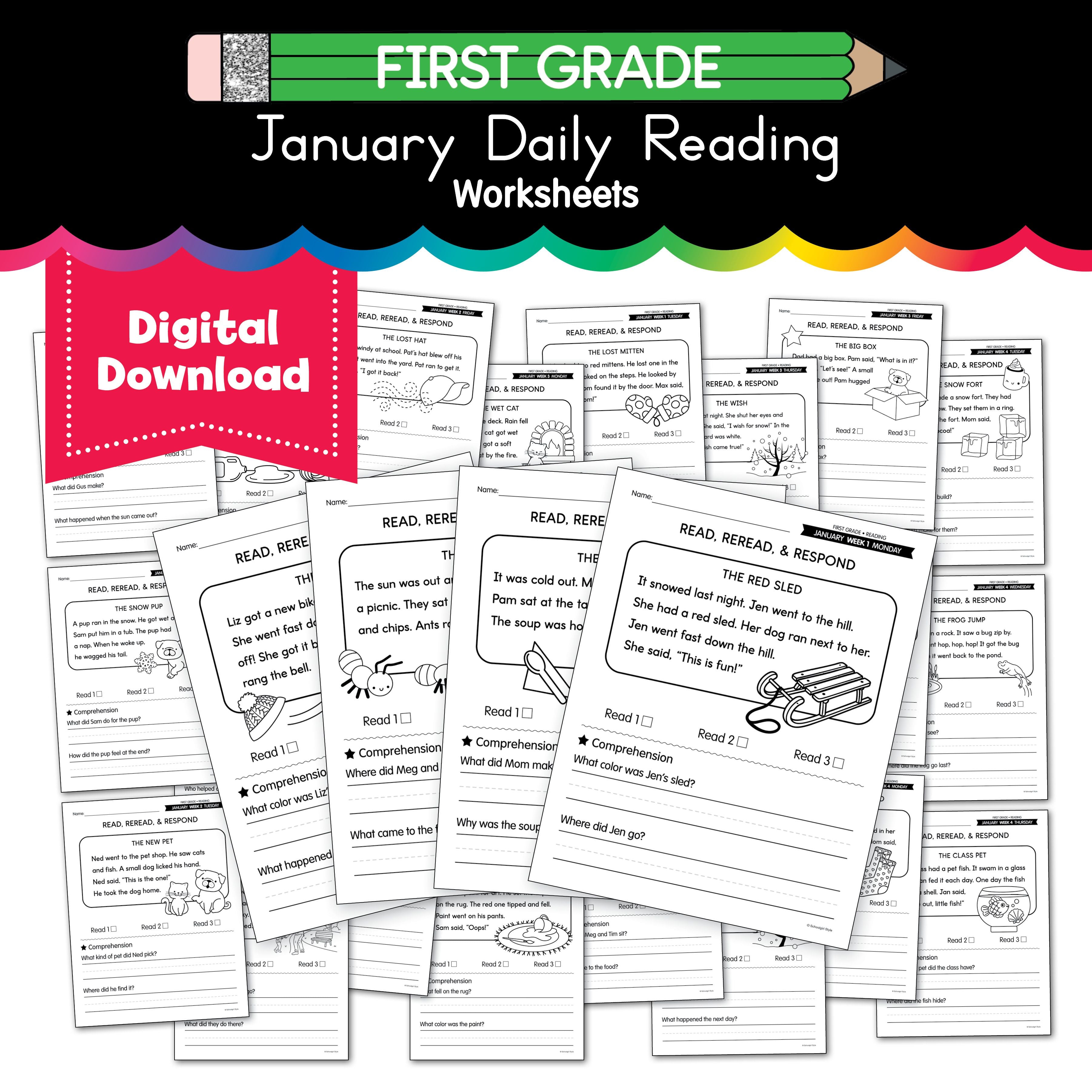 Printable First Grade January Daily Reading - Playground Press