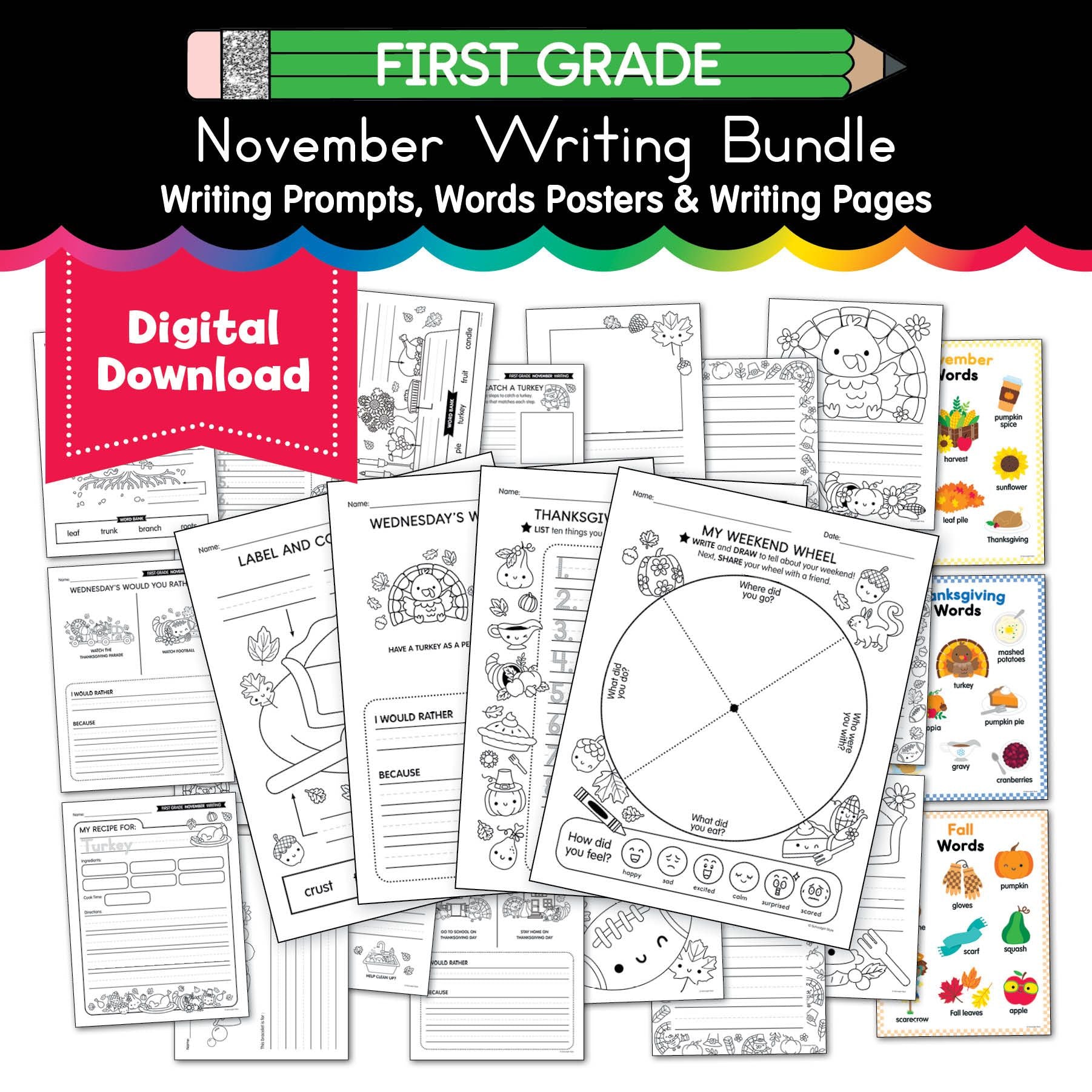 Printable First Grade November Writing Bundle - Playground Press