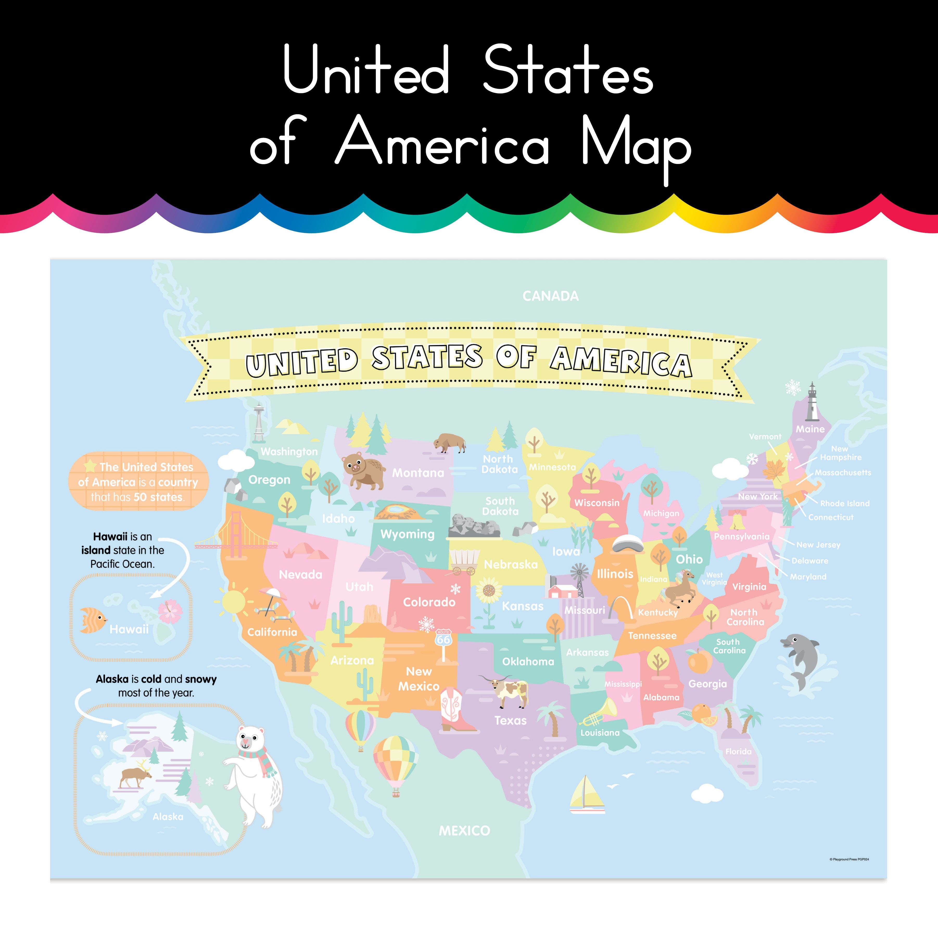 Pastel United States of America Map Home Learning Poster - Playground Press