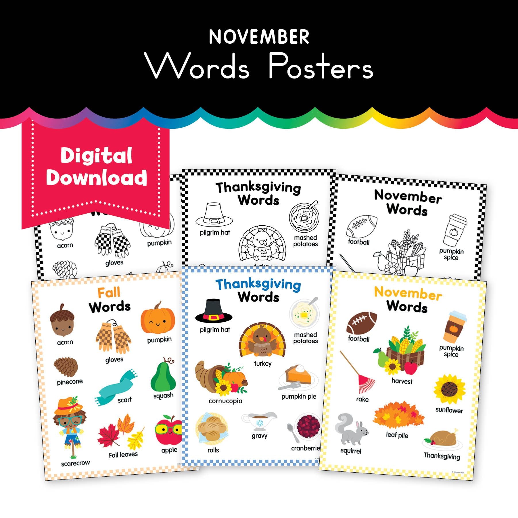 Printable November Words Posters - Playground Press