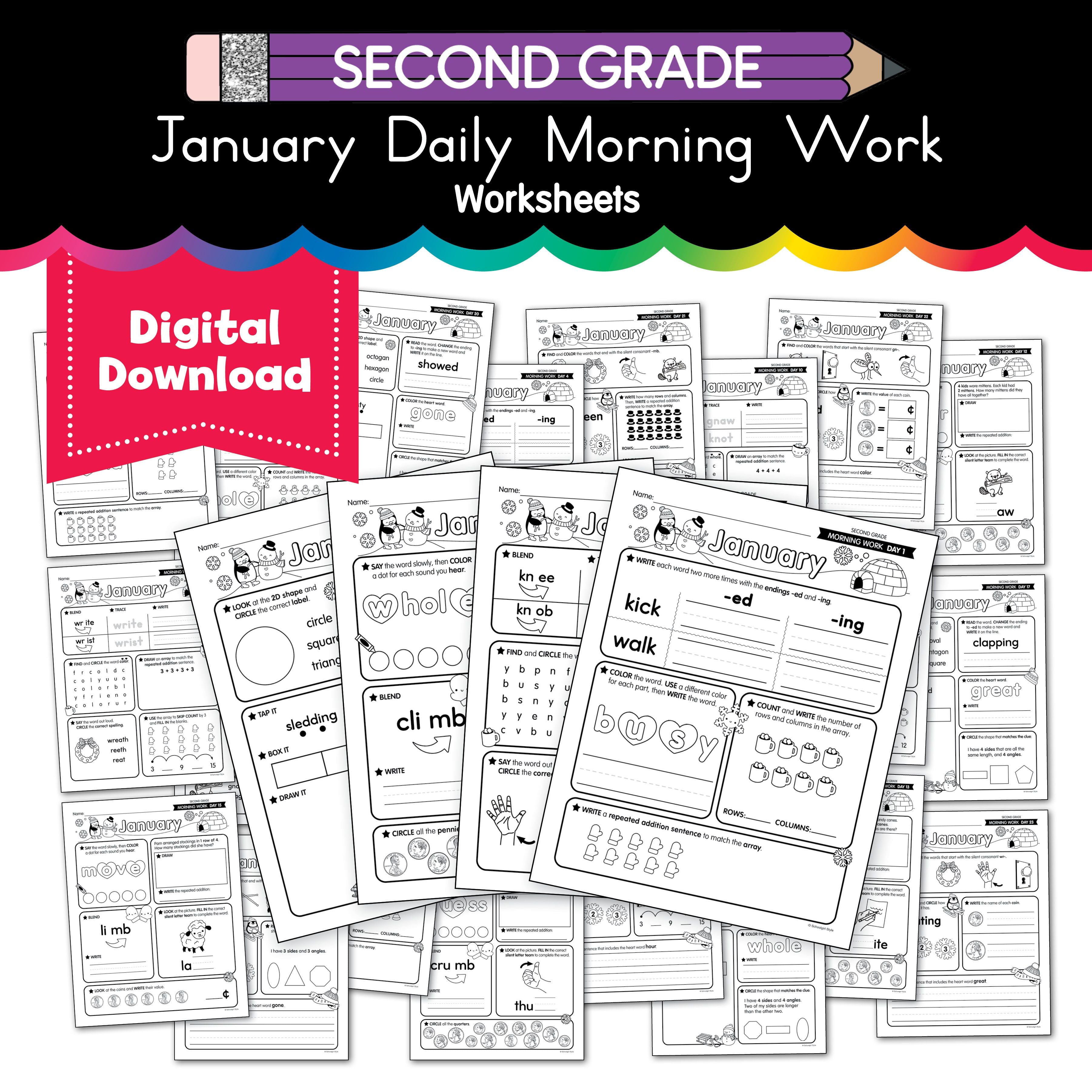 Printable Second Grade January Daily Morning Work - Playground Press