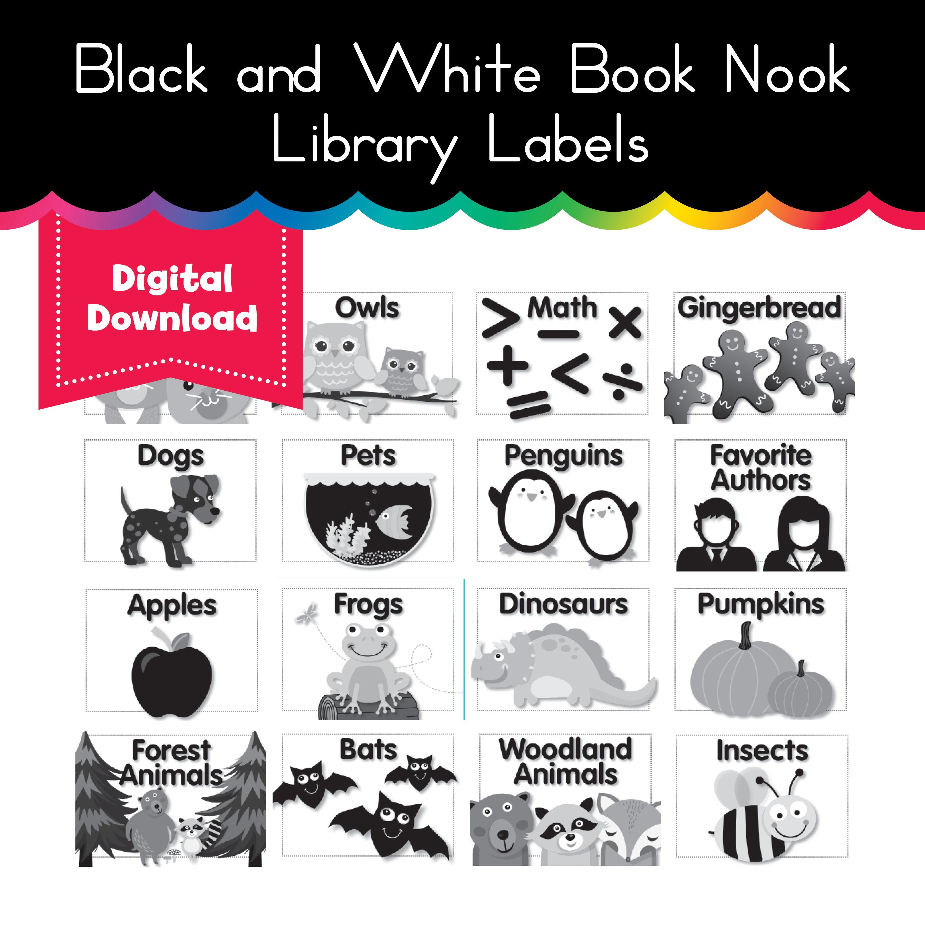 Black and White Book Nook Library Labels | Printable Resource ...