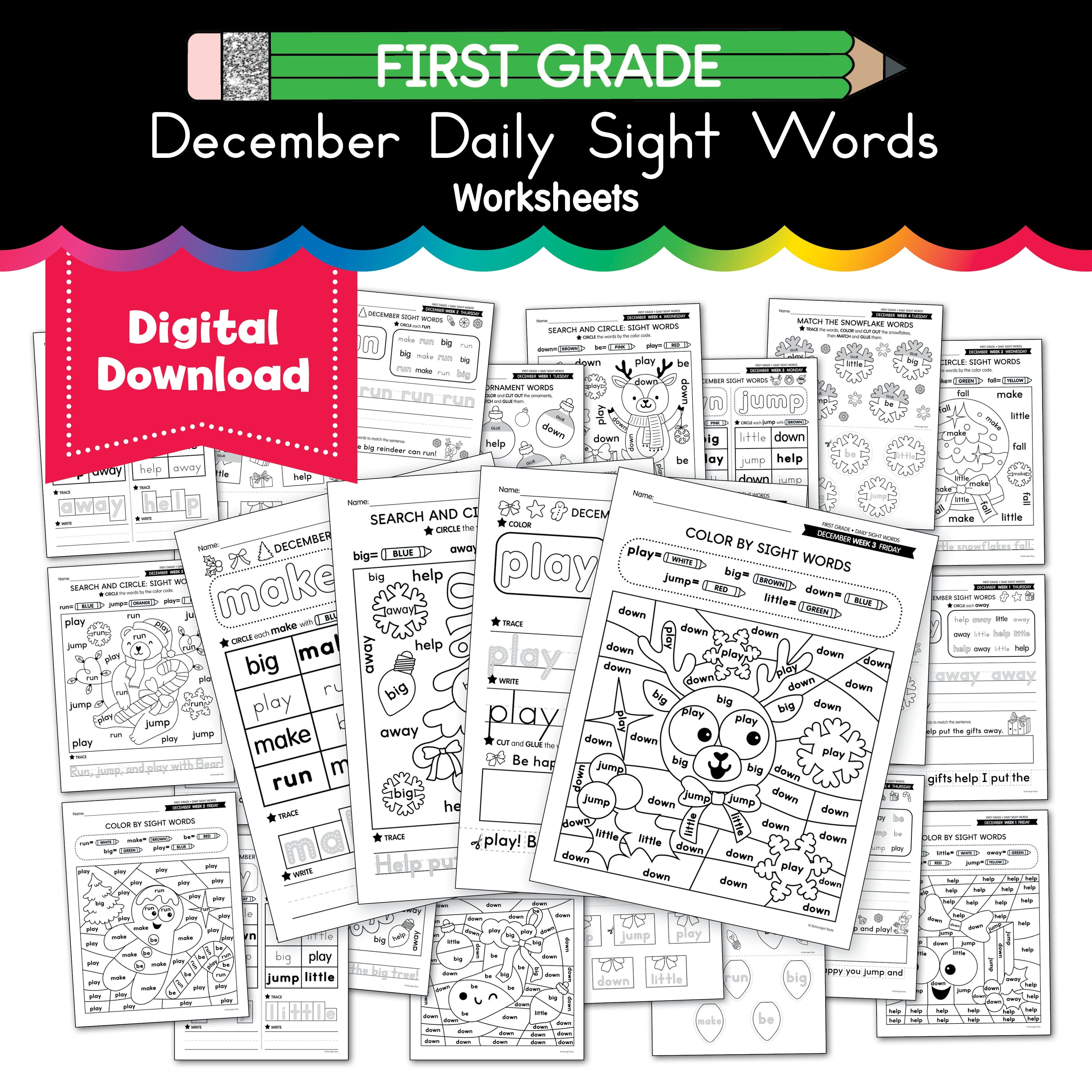 Printable First Grade December Daily Sight Words - Playground Press