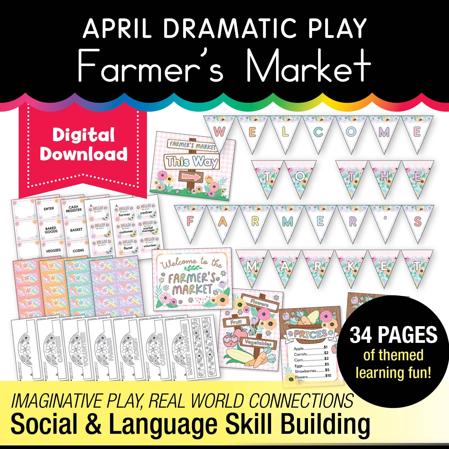 Printable April Dramatic Play Farmers Market - Playground Press