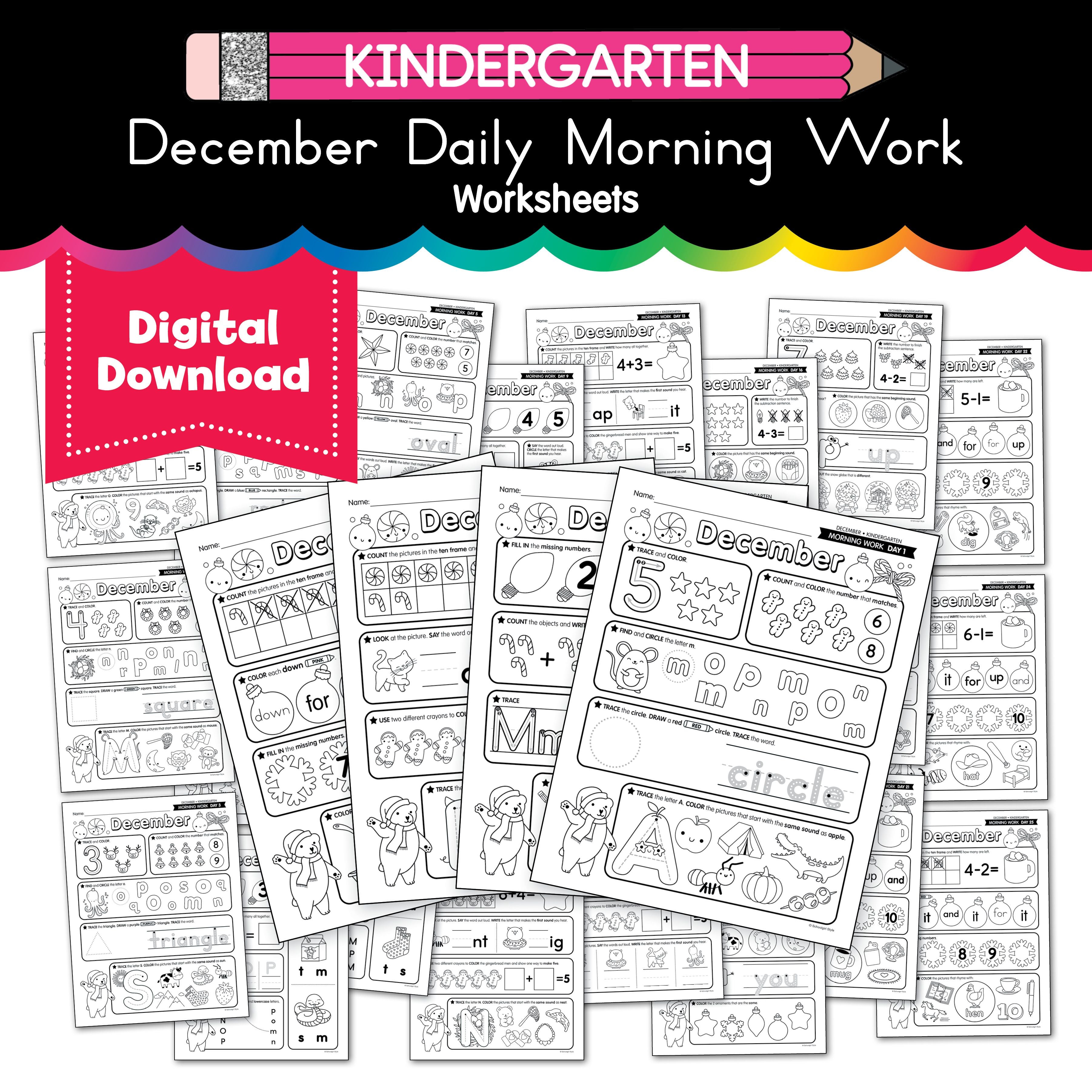 Printable Kindergarten December Daily Morning Work - Playground Press
