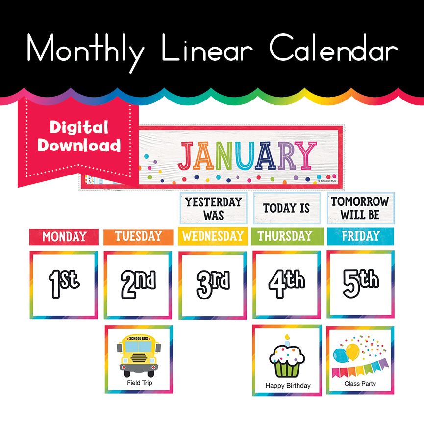 Bright Monthly Linear Calendar | Printable Resource - Playground Press
