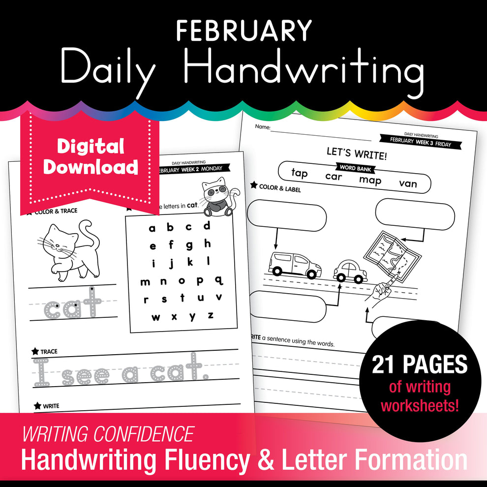 Printable February Daily Handwriting - Playground Press