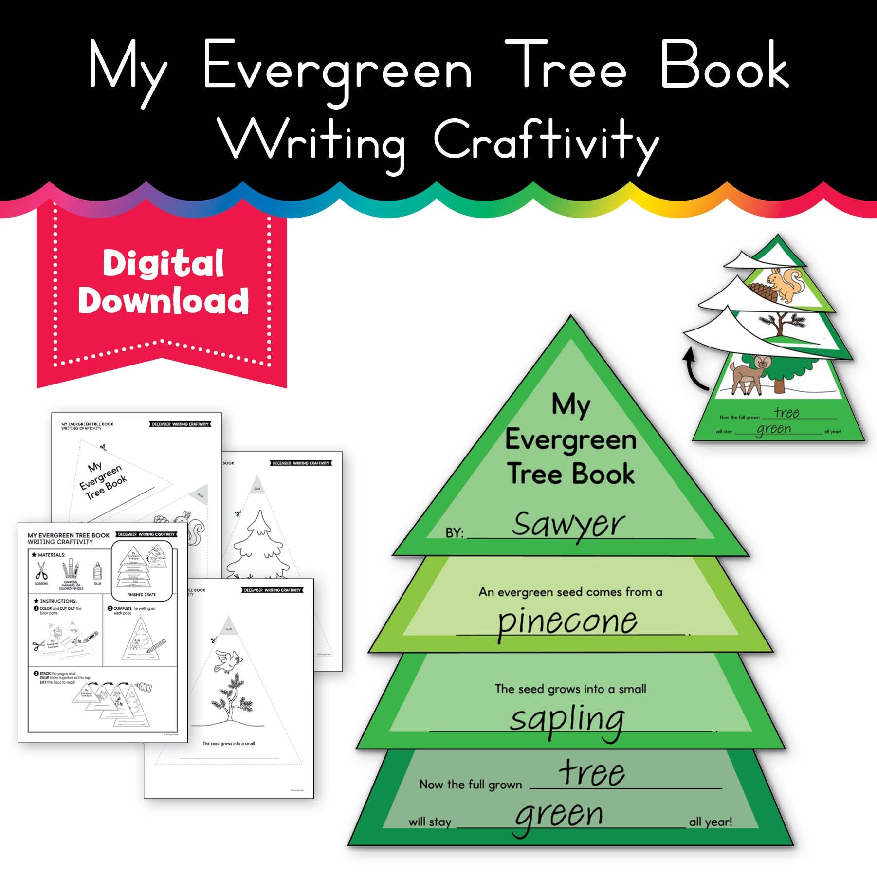Printable December My Evergreen Tree Book Writing Craftivity ...