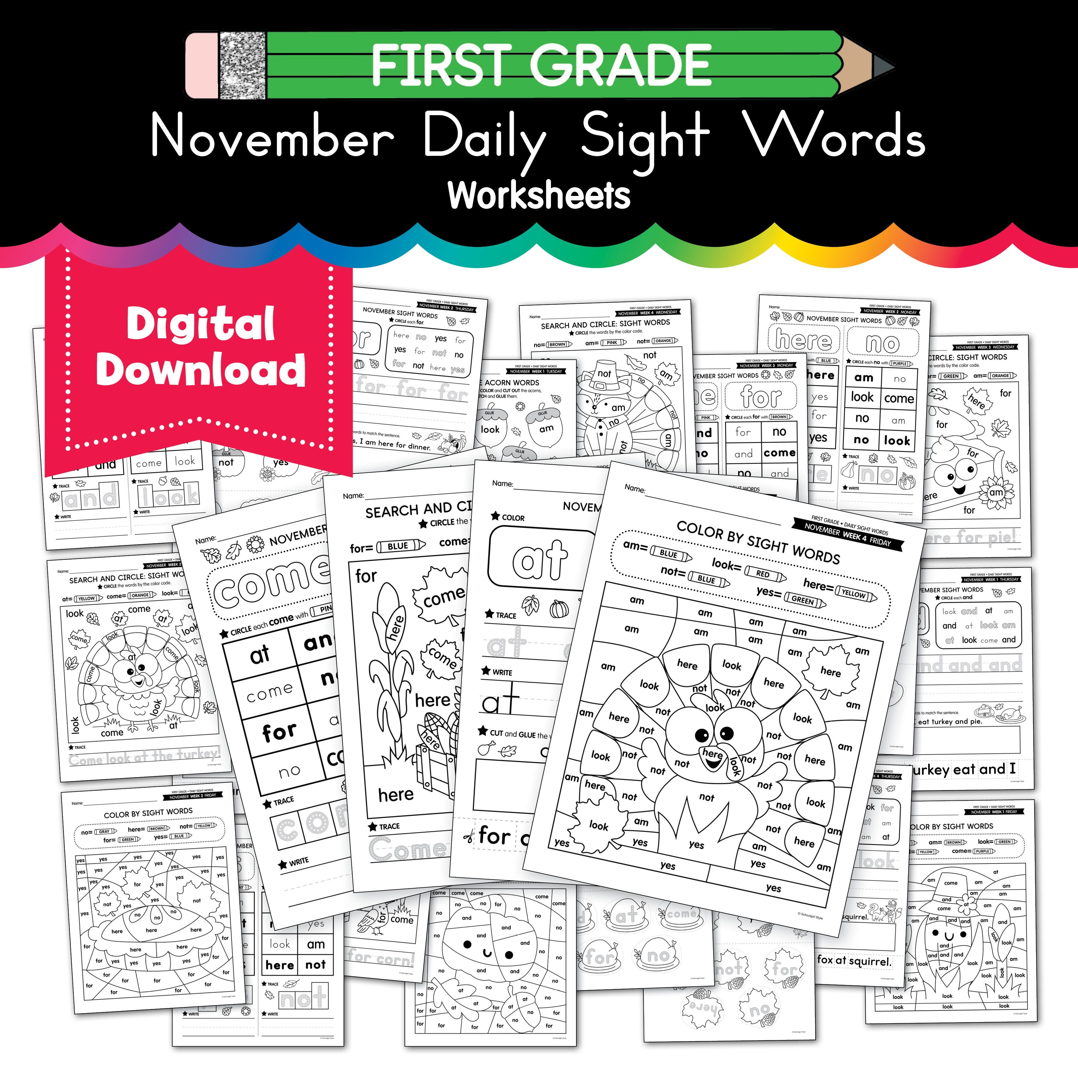 Printable First Grade November Daily Sight Words - Playground Press
