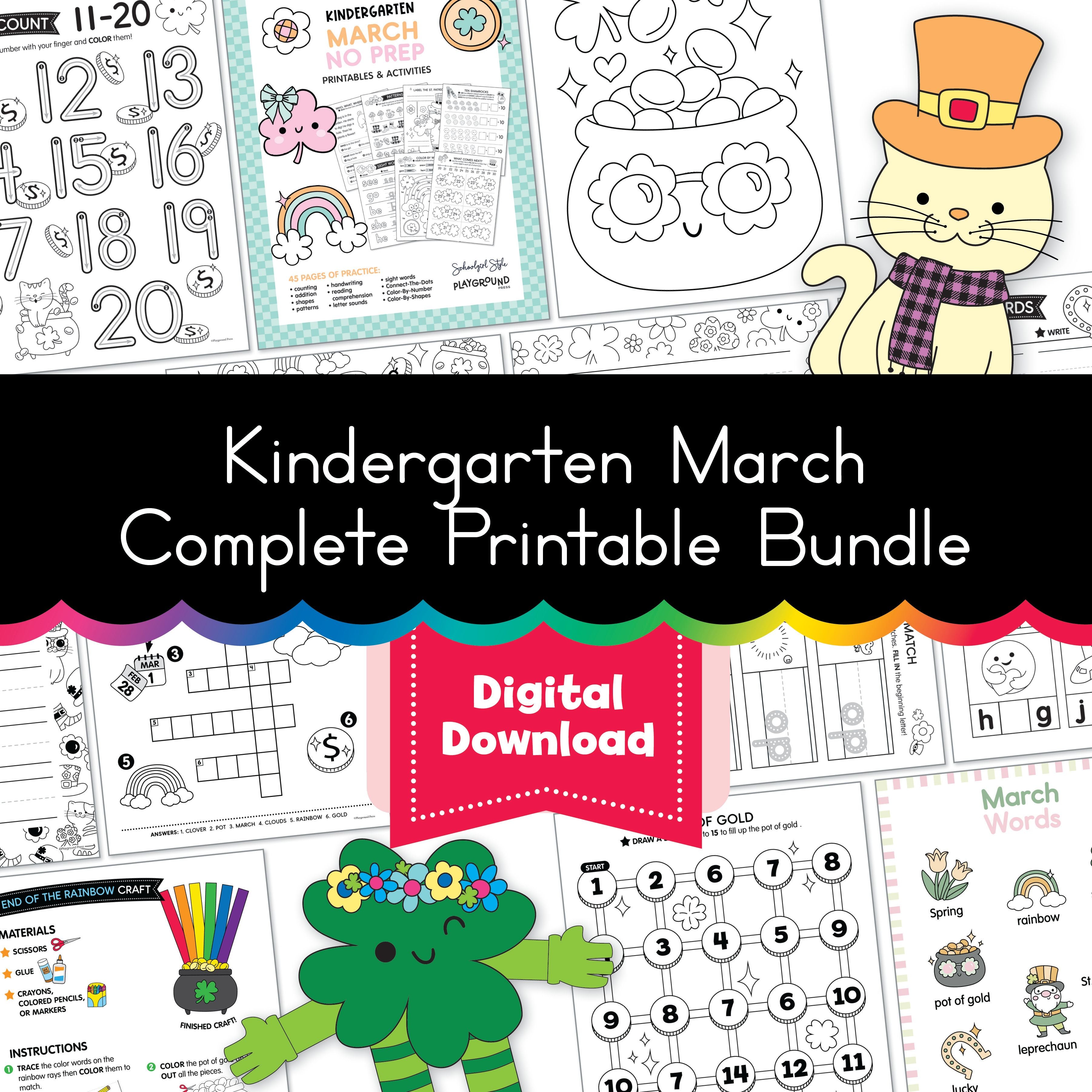 Kindergarten March No Prep Printable Bundle - Playground Press