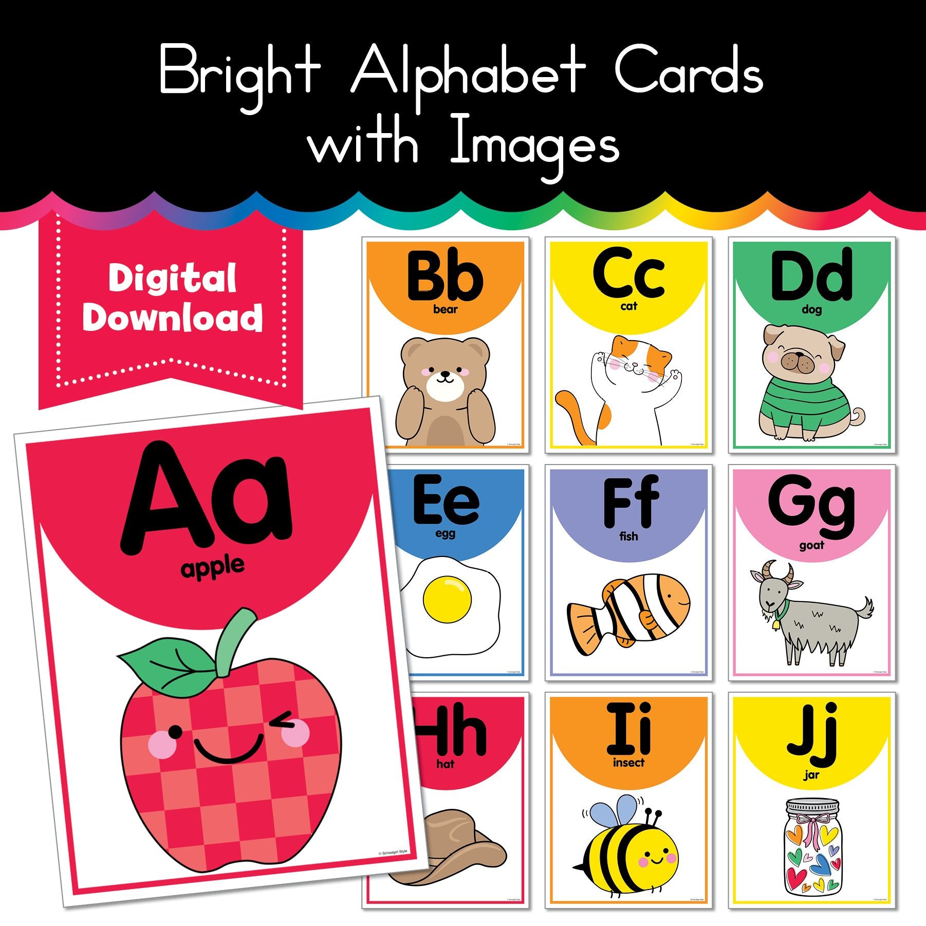 Bright Alphabet Cards with Images - Playground Press