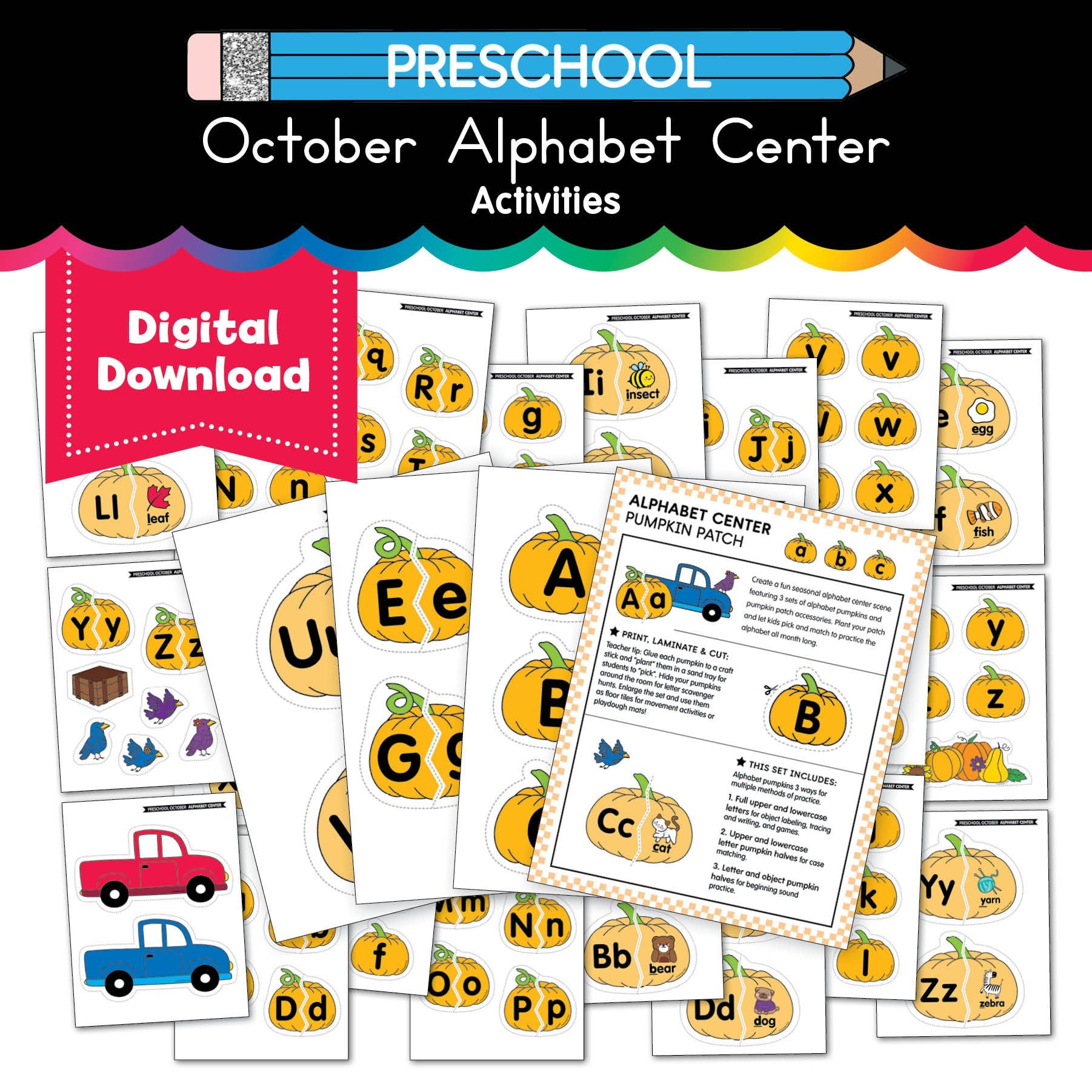 Printable Preschool October Alphabet Center Activities - Playground Press