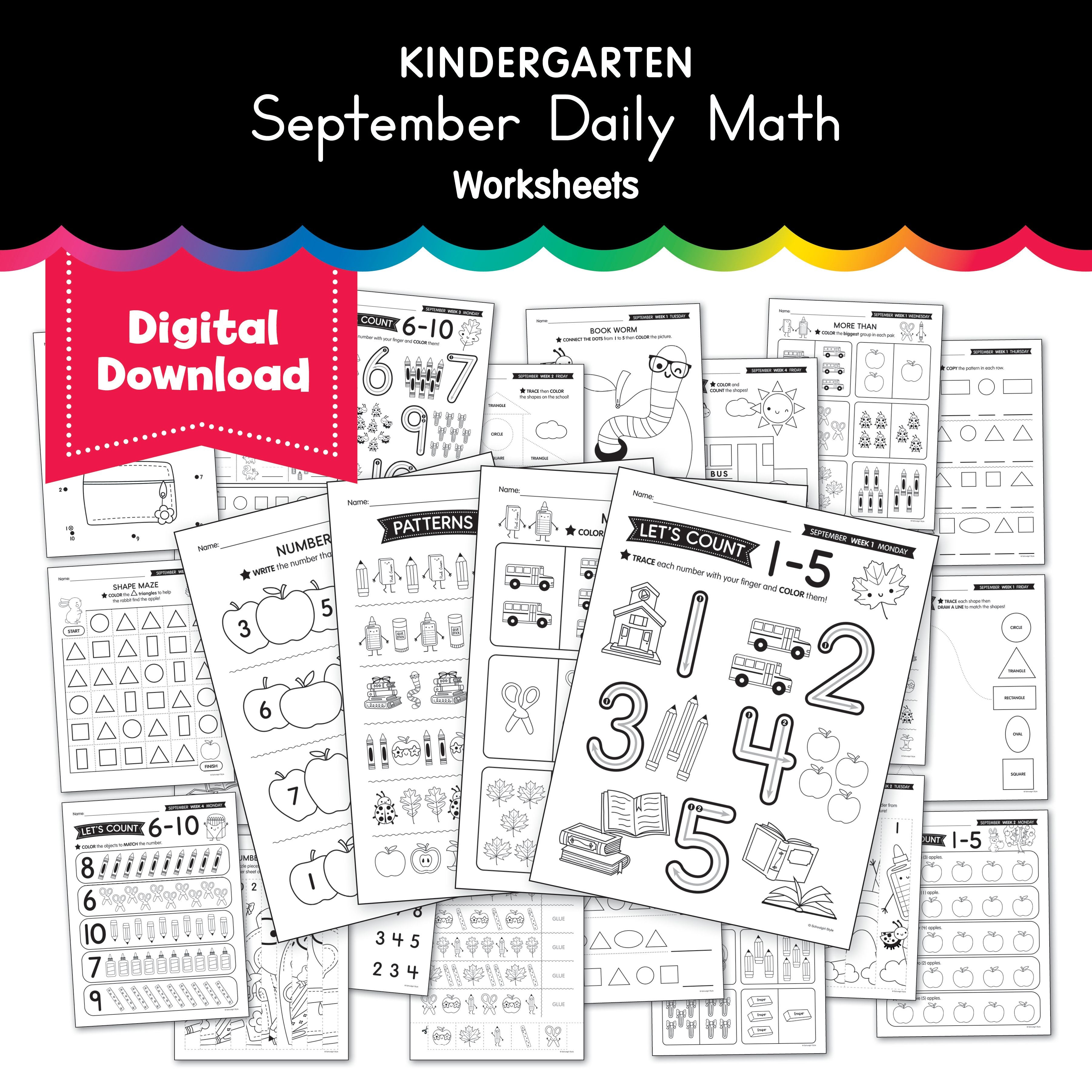 Kindergarten September Daily Math Worksheets - Playground Press