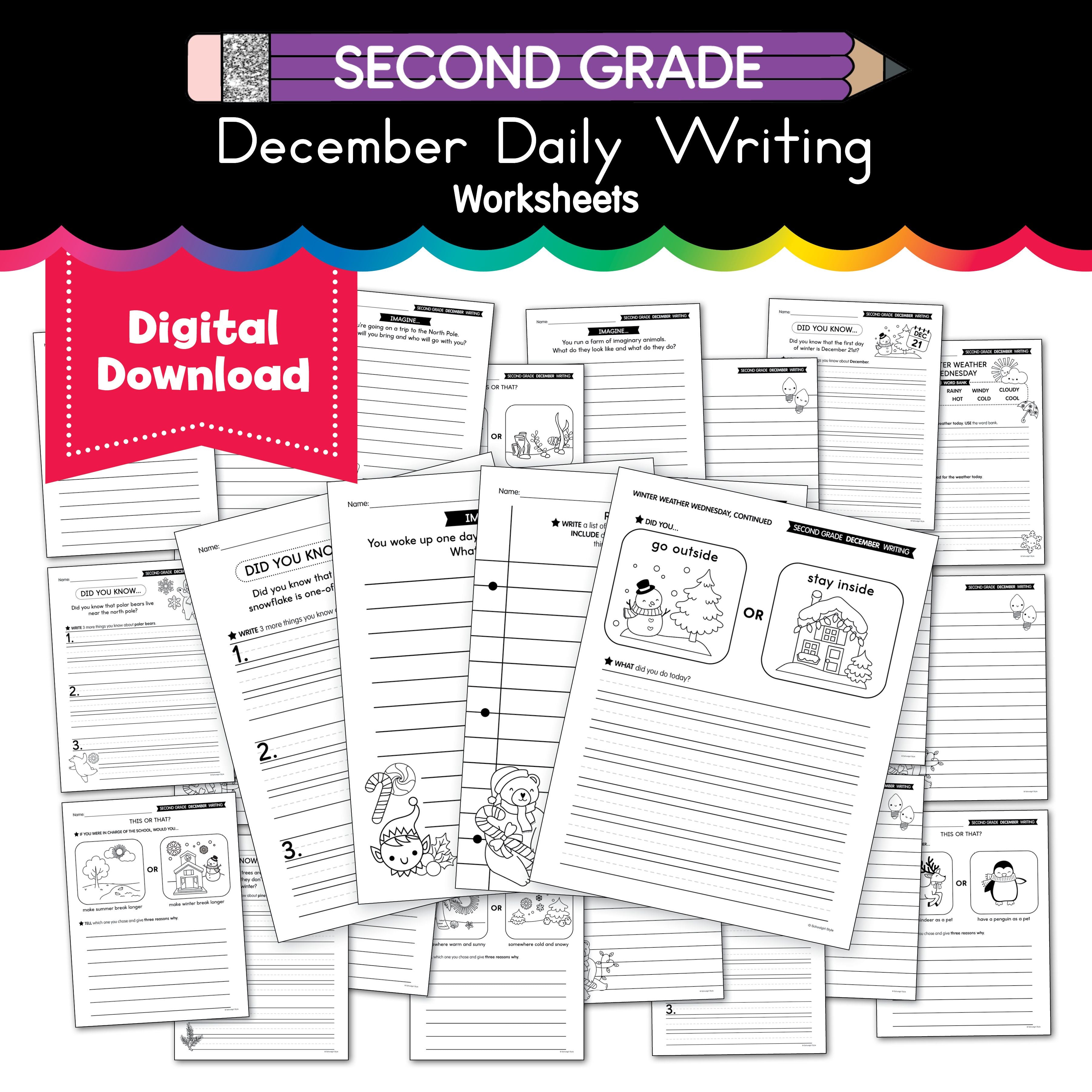 Printable Second Grade December Daily Writing - Playground Press