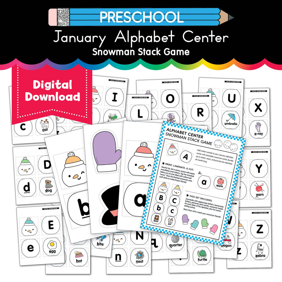 Printable Preschool January Alphabet Center Snowman Stack Game ...
