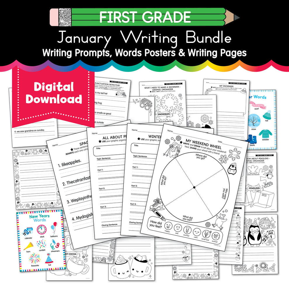 Printable First Grade January Writing Bundle - Playground Press