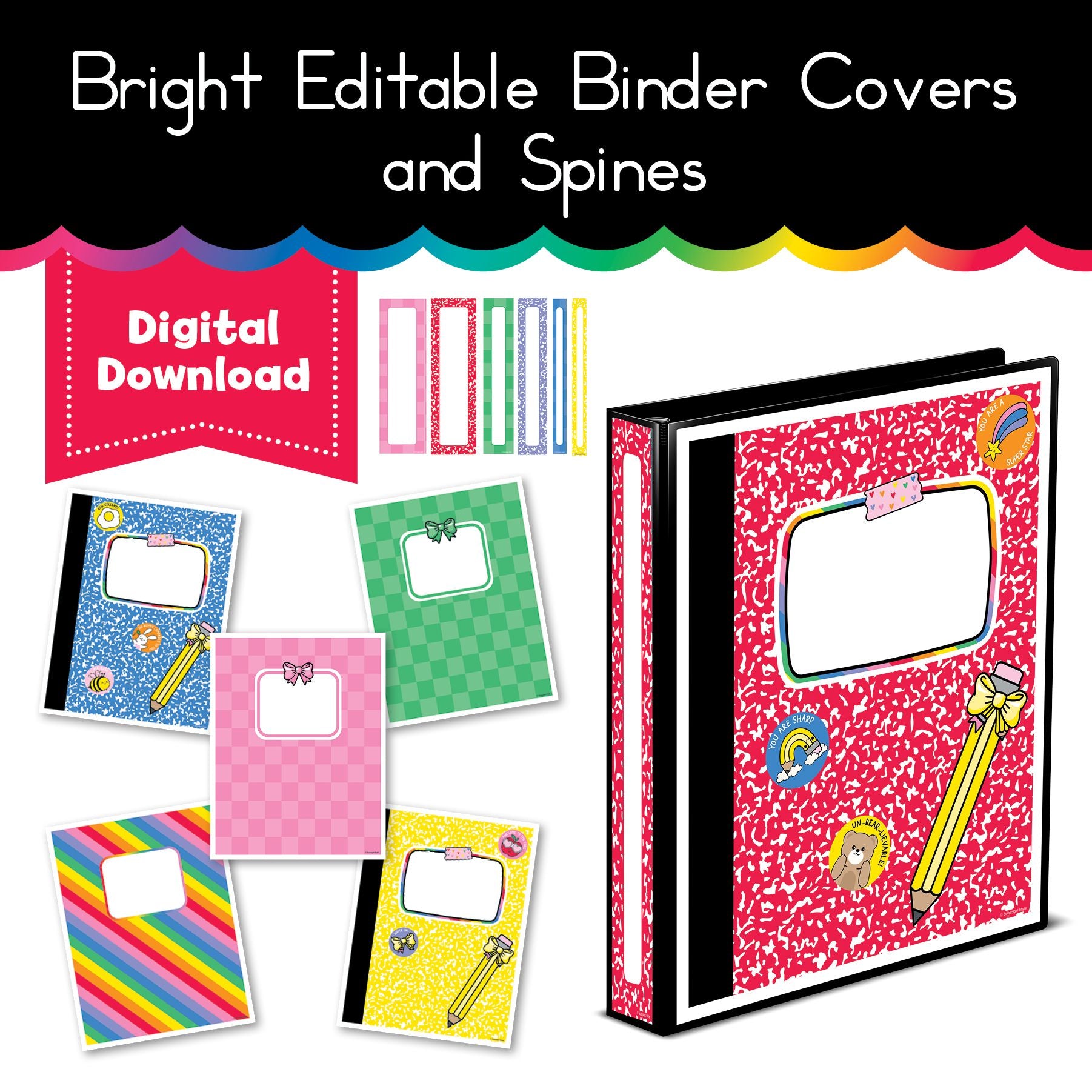 Bright Editable Binder Covers and Spines - Playground Press