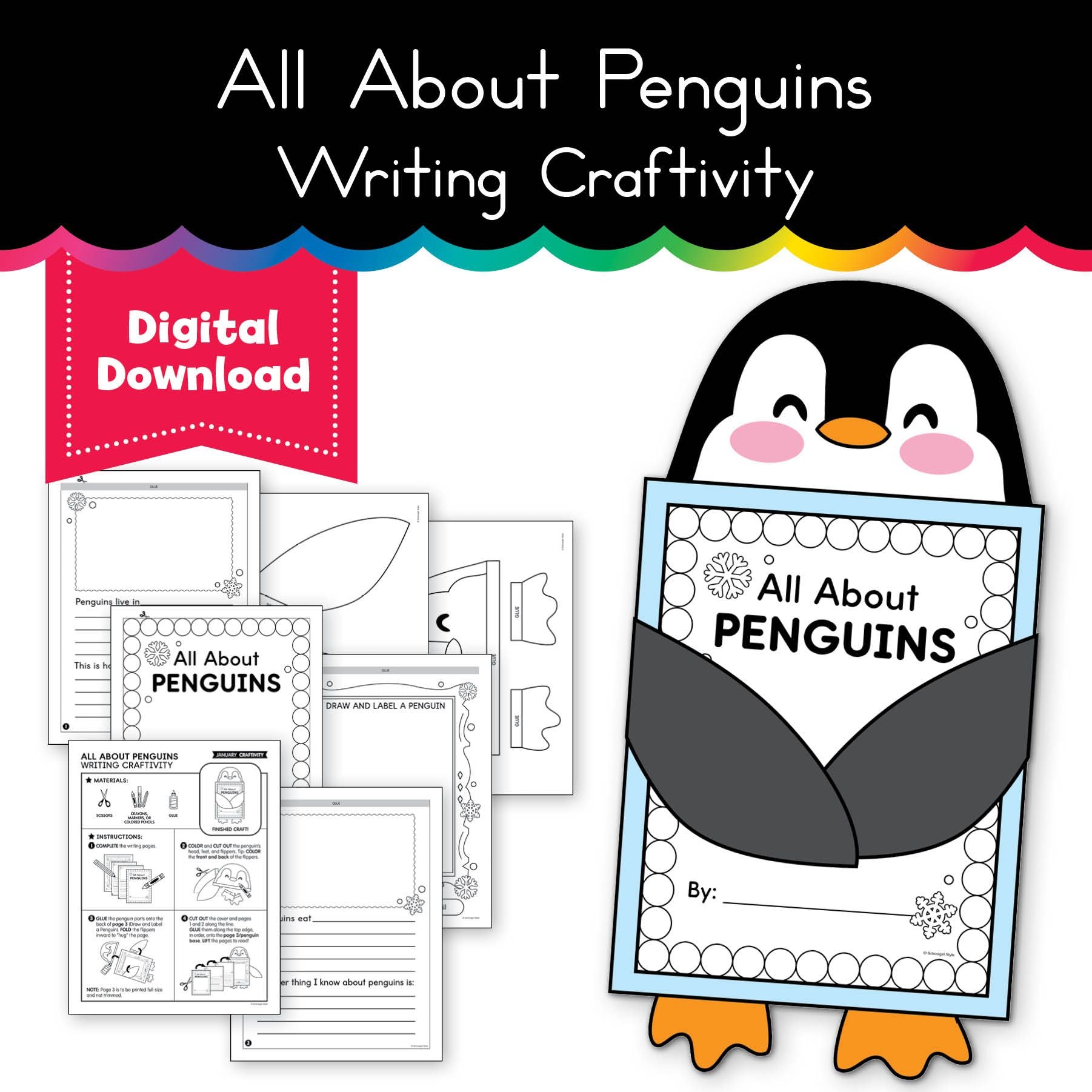 Printable January All About Penguins Writing Craftivity - Playground Press