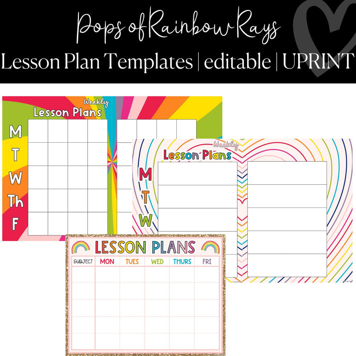 Printable and Editable Lesson Plan Templates | Rainbow and Retro ...