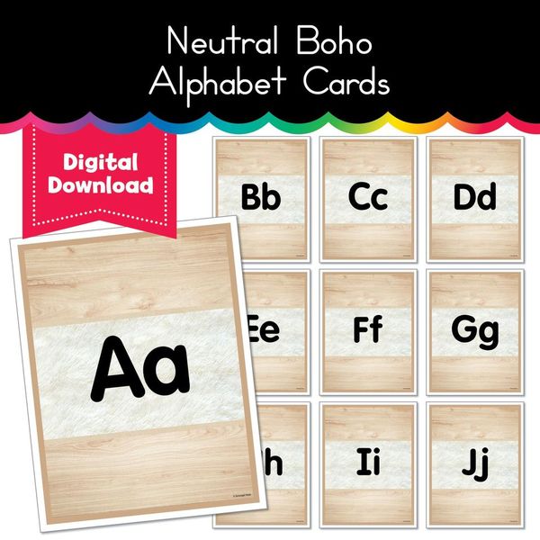 Neutral Boho Alphabet Cards | Printable Resource - Playground Press