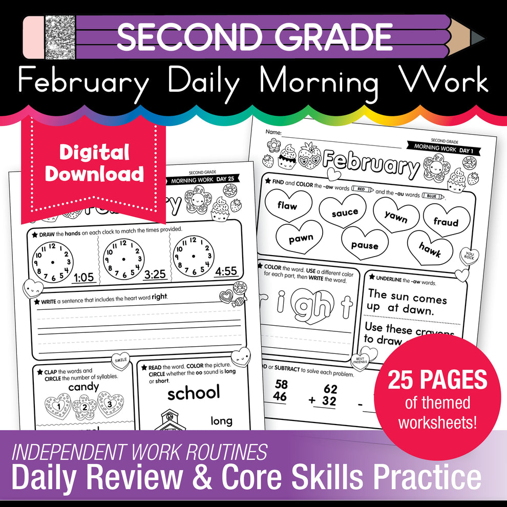 Printable Second Grade February Daily Morning Work - Playground Press
