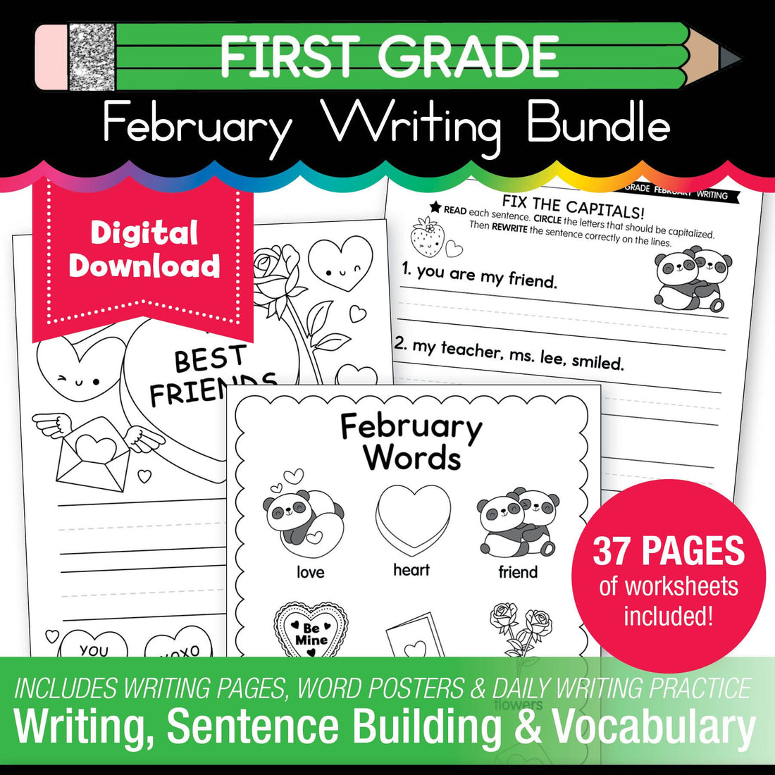 Printable First Grade February Writing Bundle - Playground Press