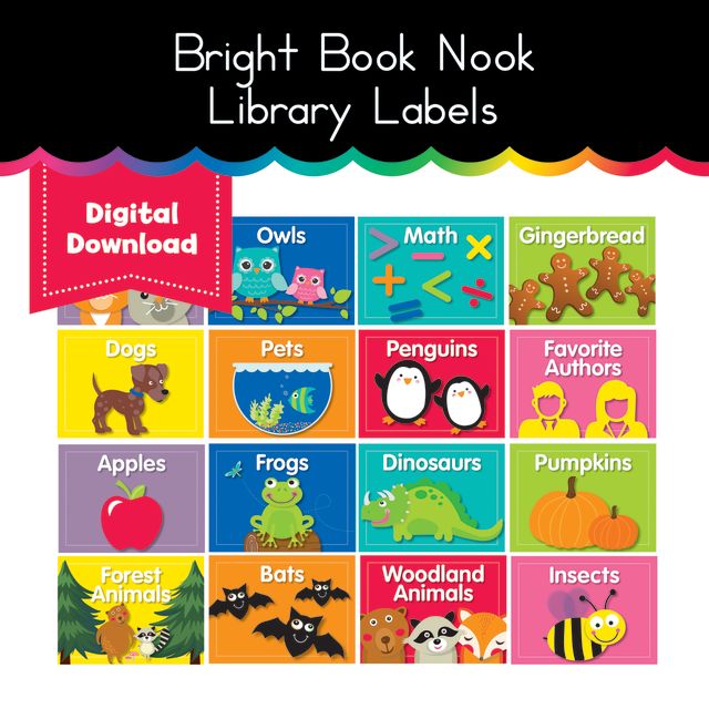 Bright Book Nook Library Labels | Printable Resource - Playground Press