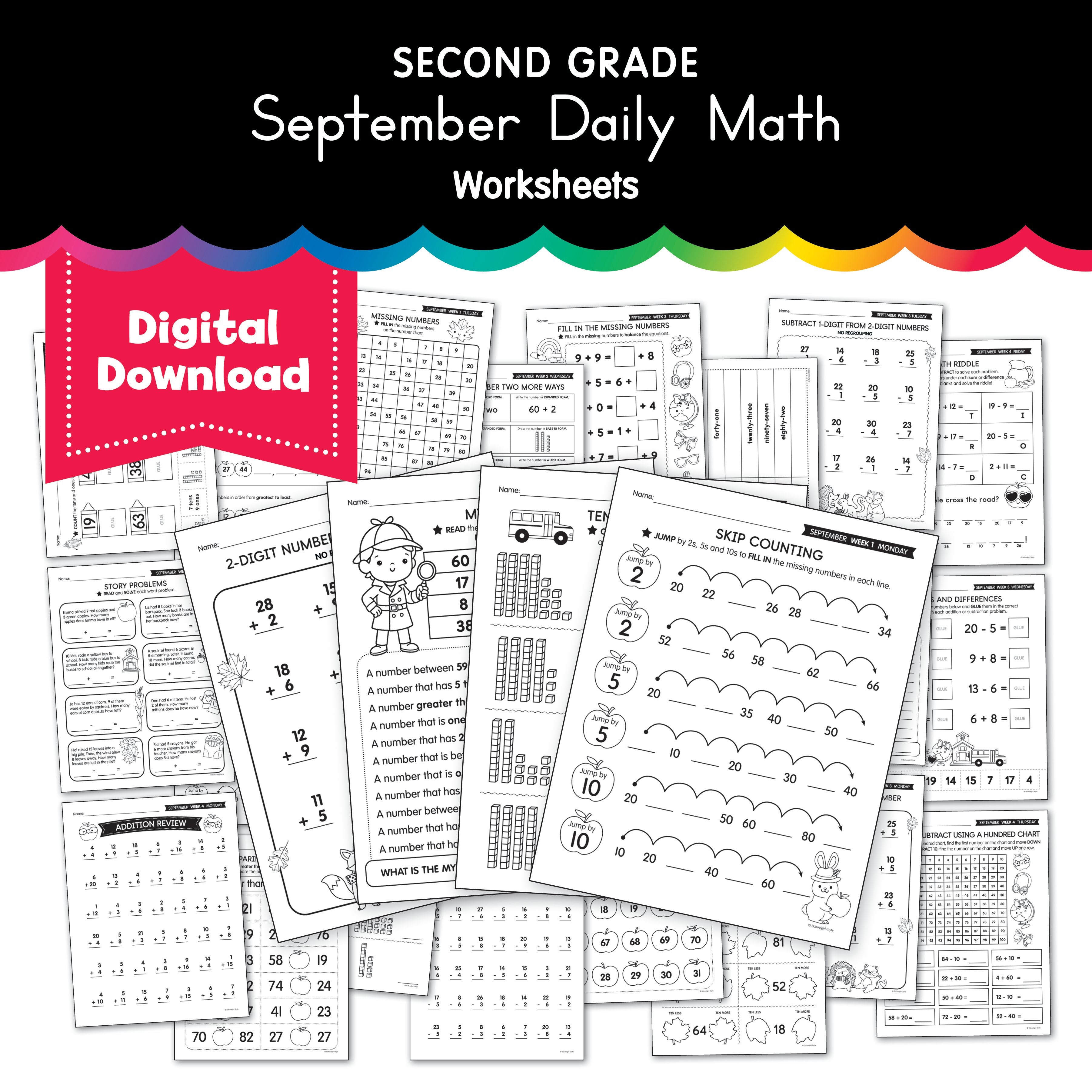 Second Grade September Daily Math Worksheets - Playground Press