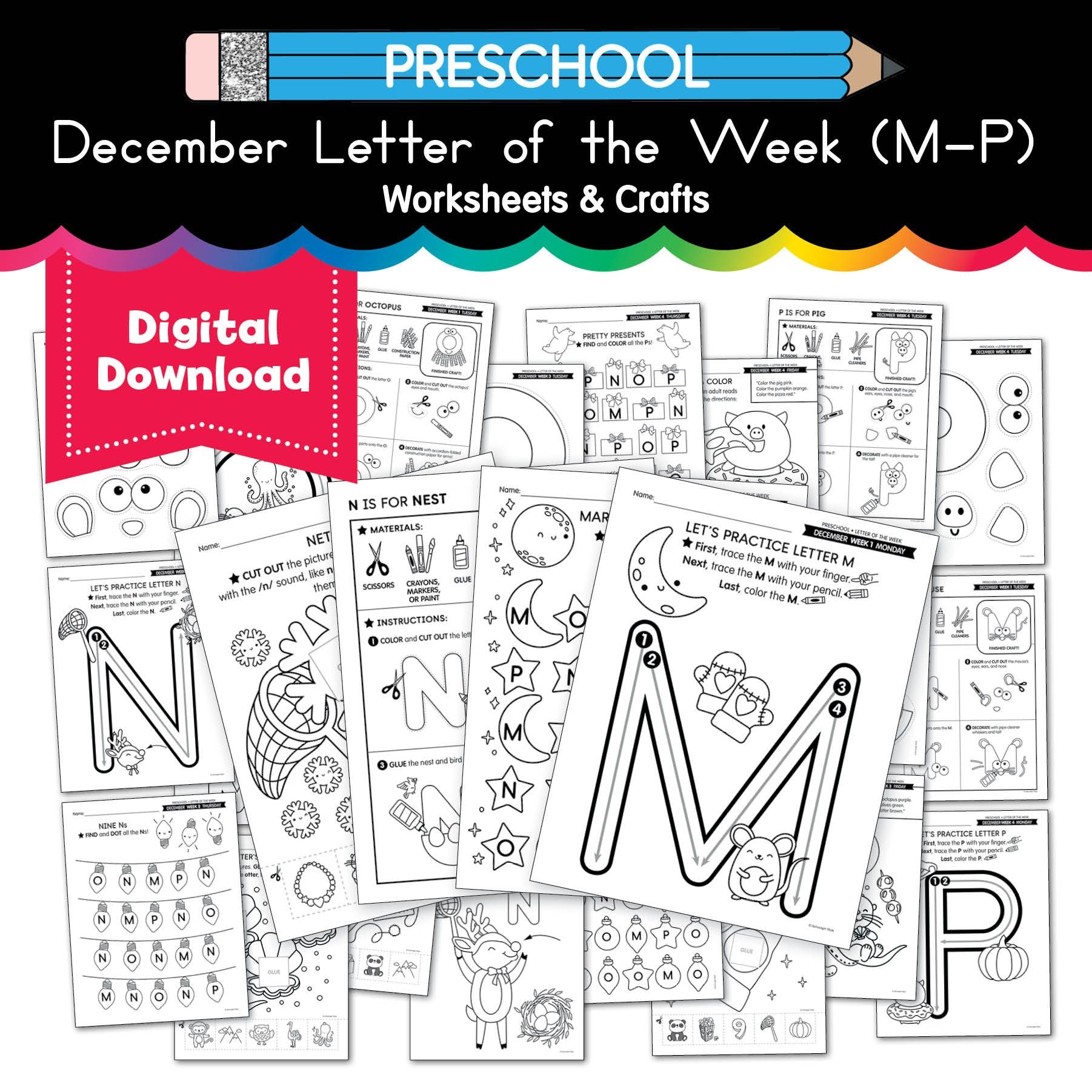 Printable Preschool December Letter of the Week (M-P) - Playground Press