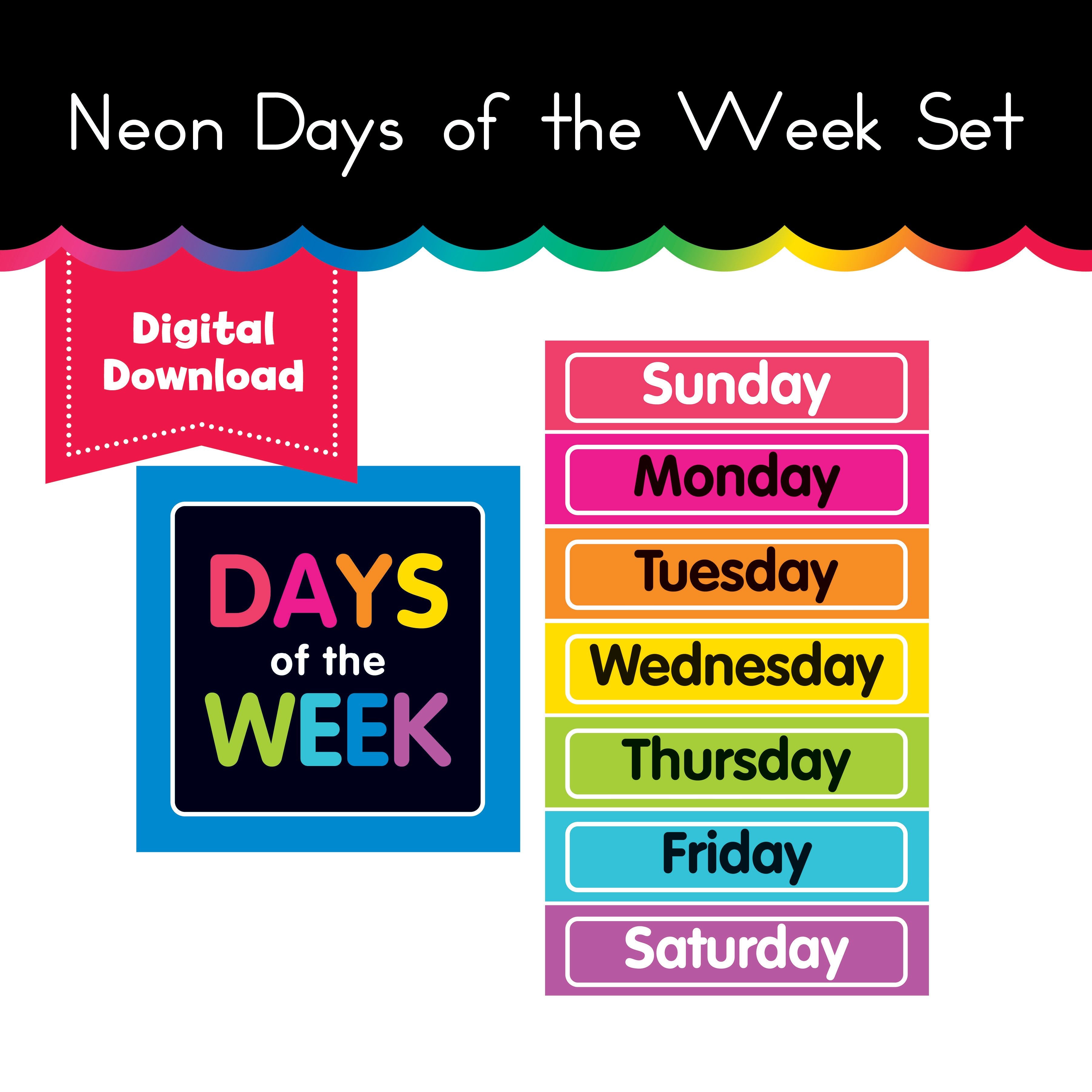 Neon Days of the Week Printable Printable Resource - Playground Press