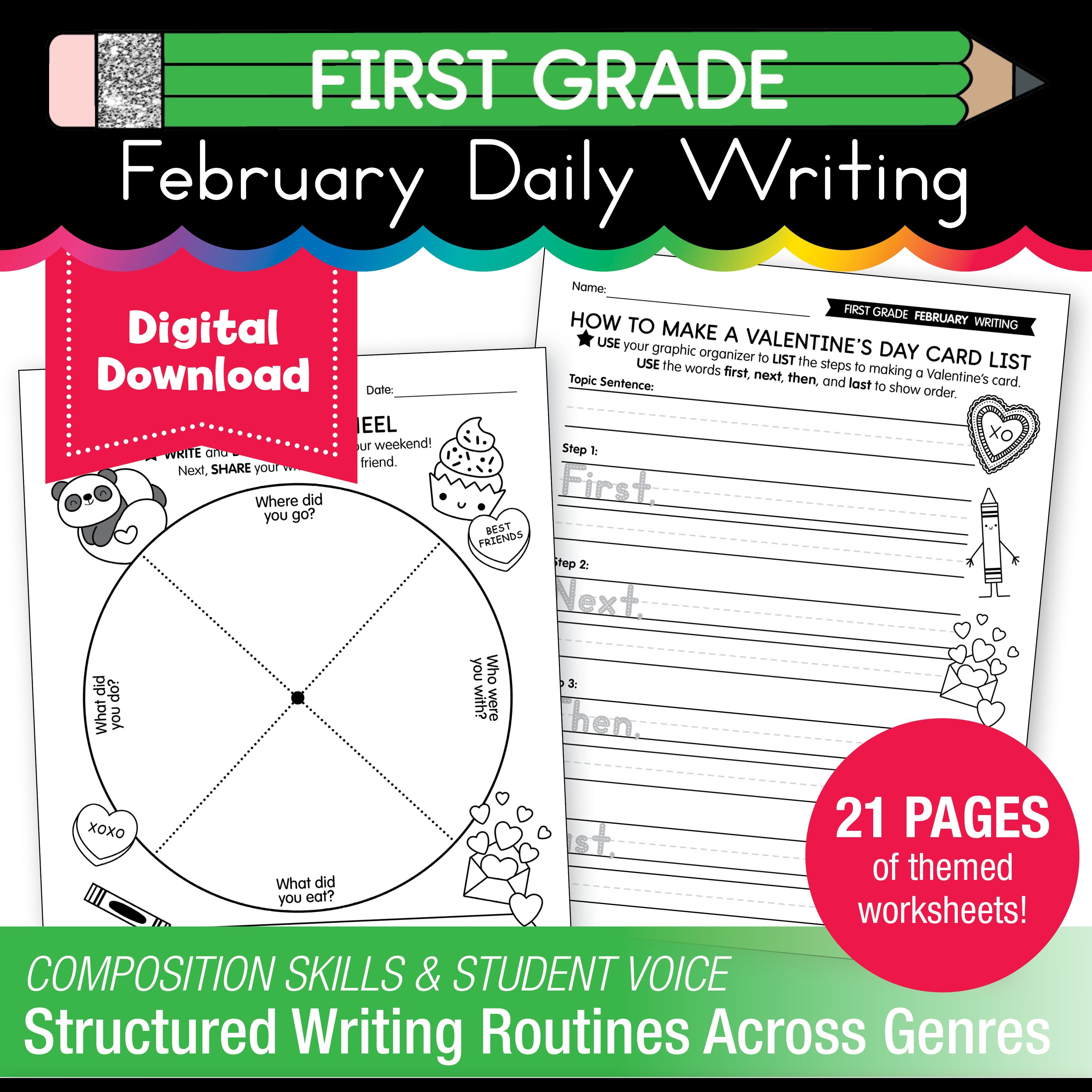 Printable First Grade February Daily Writing - Playground Press