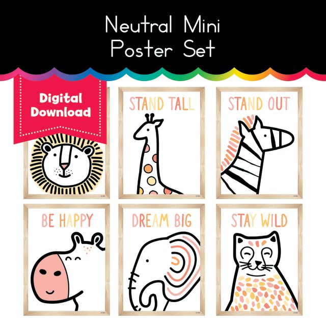 Neutral Safari Animals Mini Poster Set | Printable Resource ...