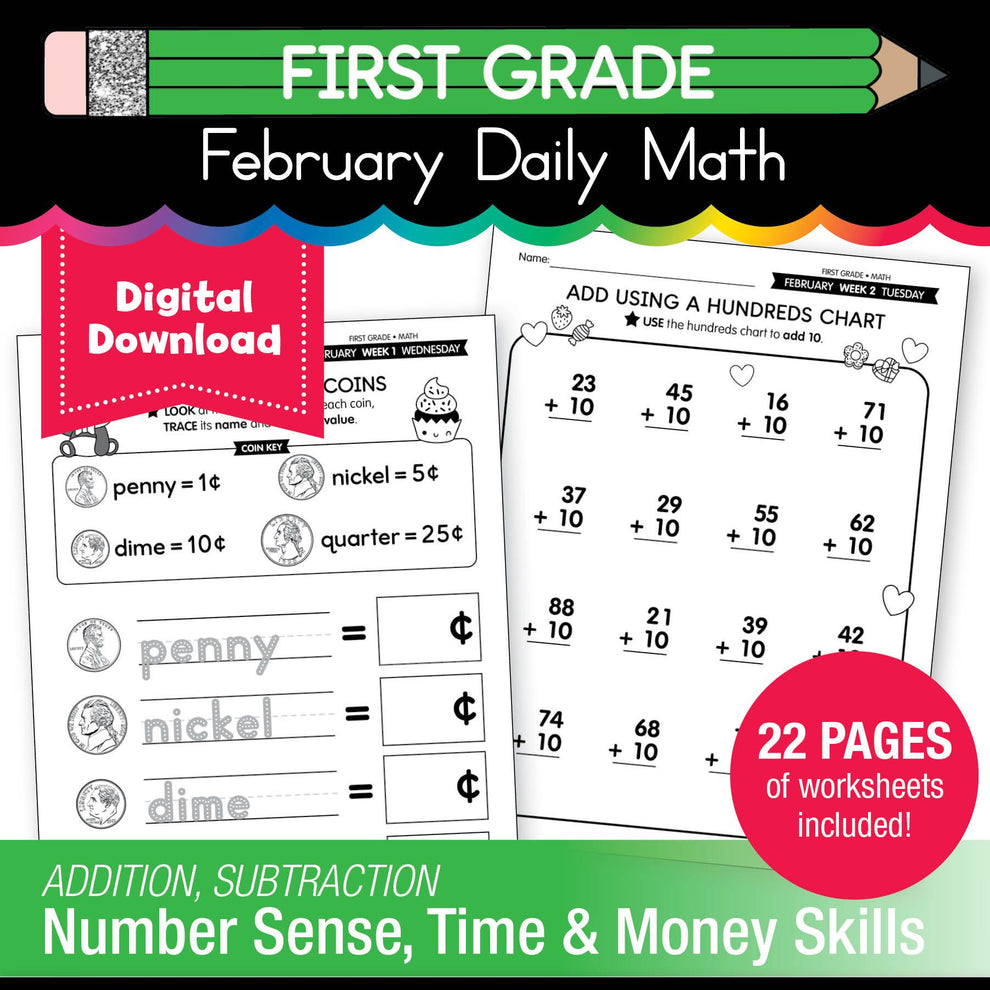 Printable First Grade February Daily Math - Playground Press