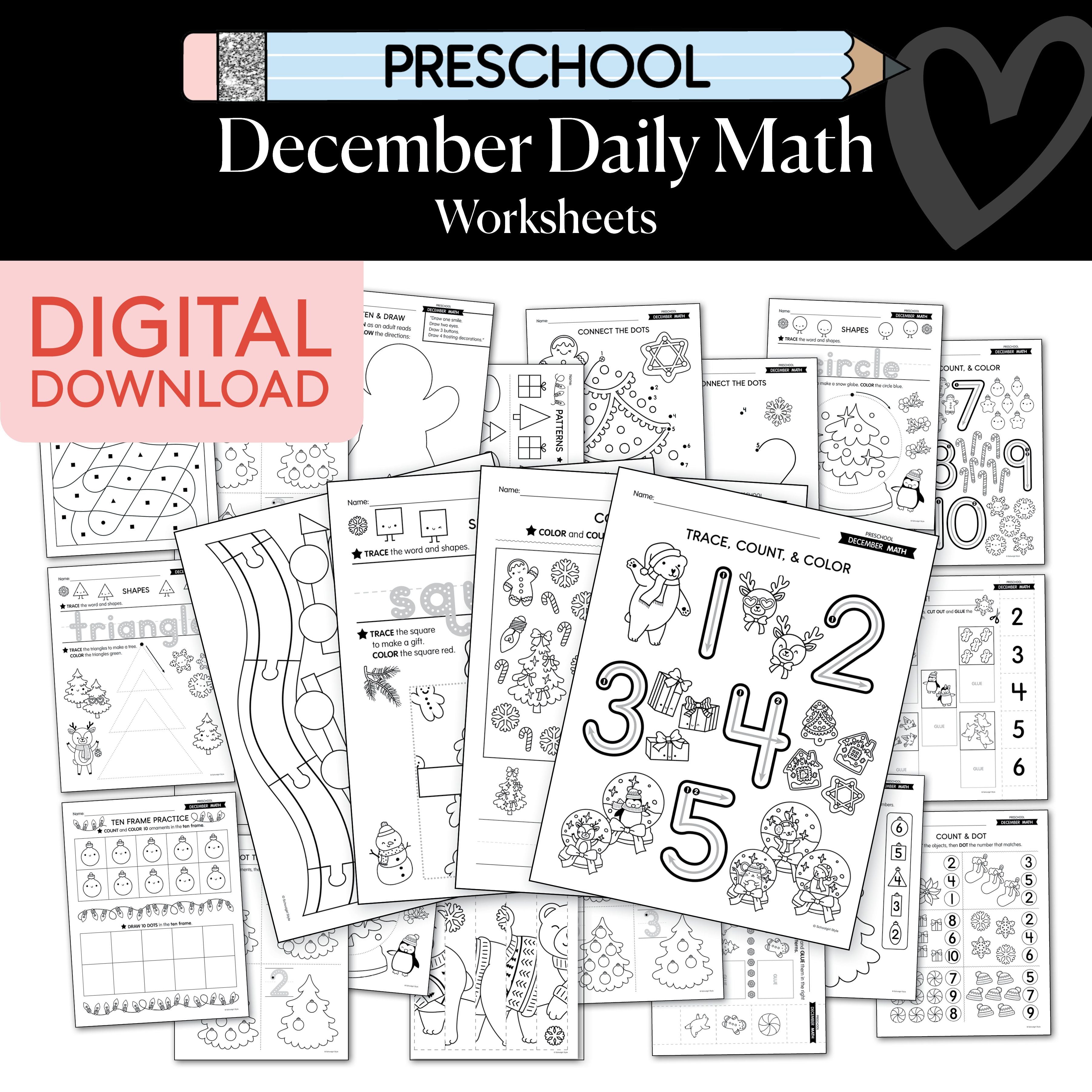 Printable Preschool December Daily Math - Playground Press