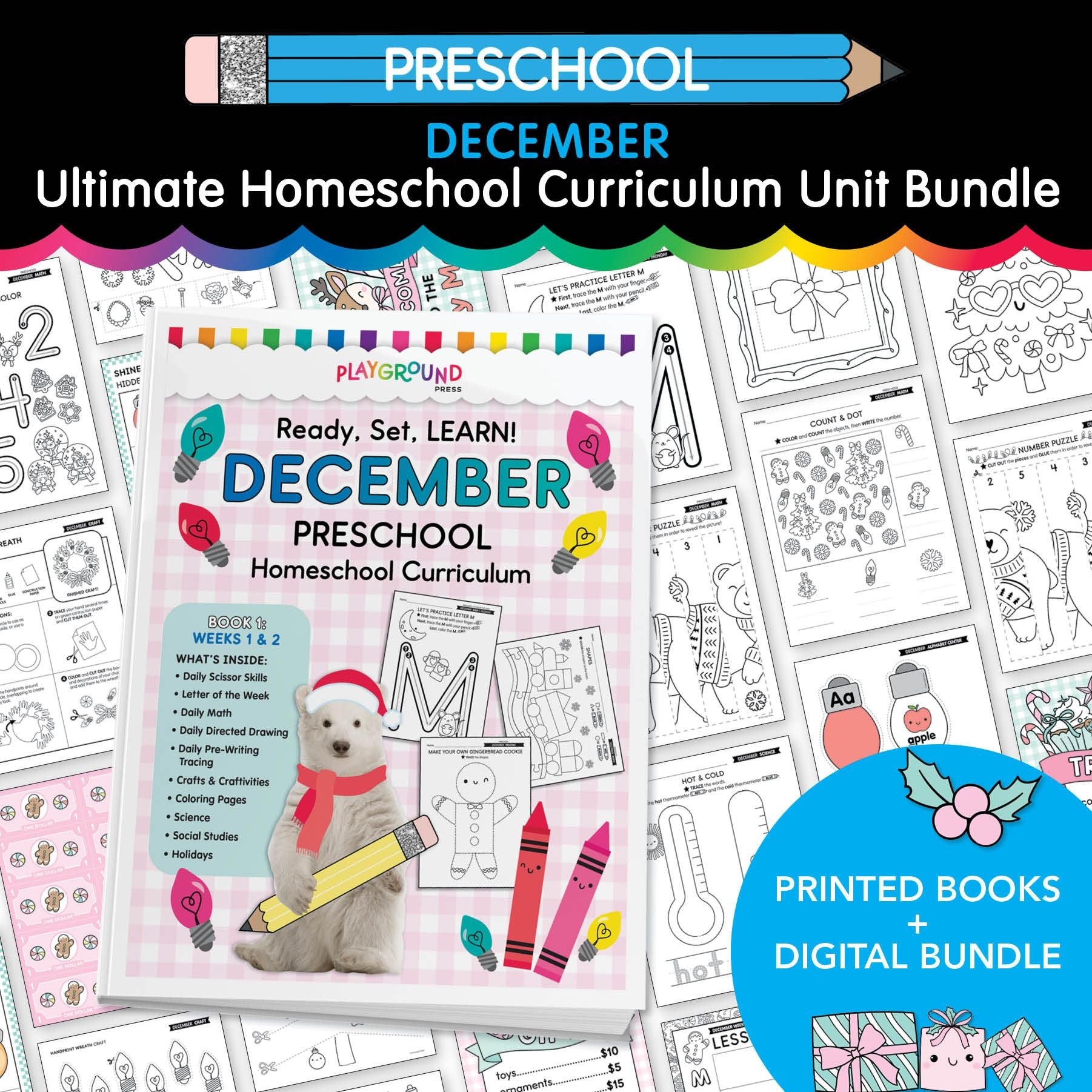 Ultimate Preschool December Homeschool Curriculum Bundle - Playground Press