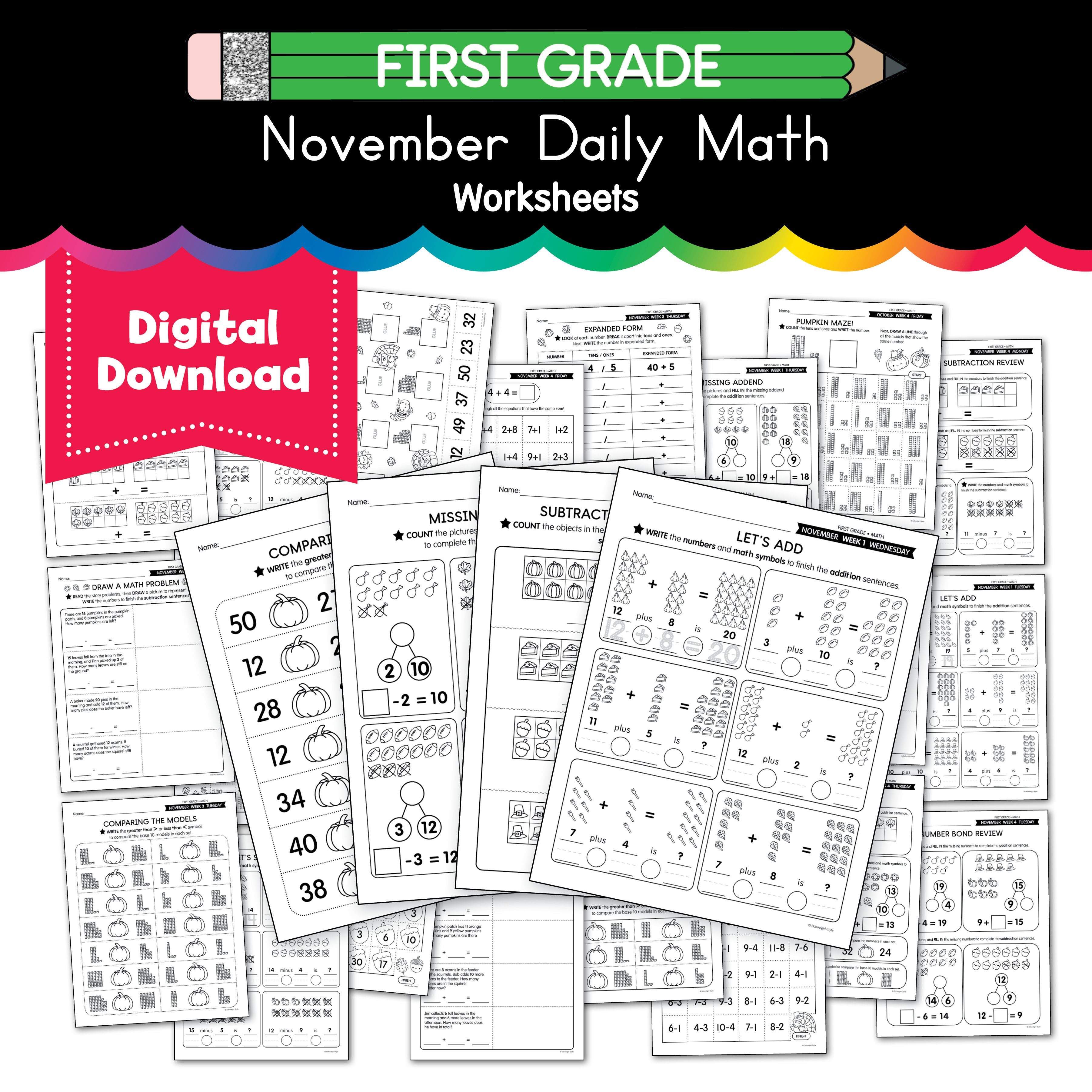Printable First Grade November Daily Math - Playground Press