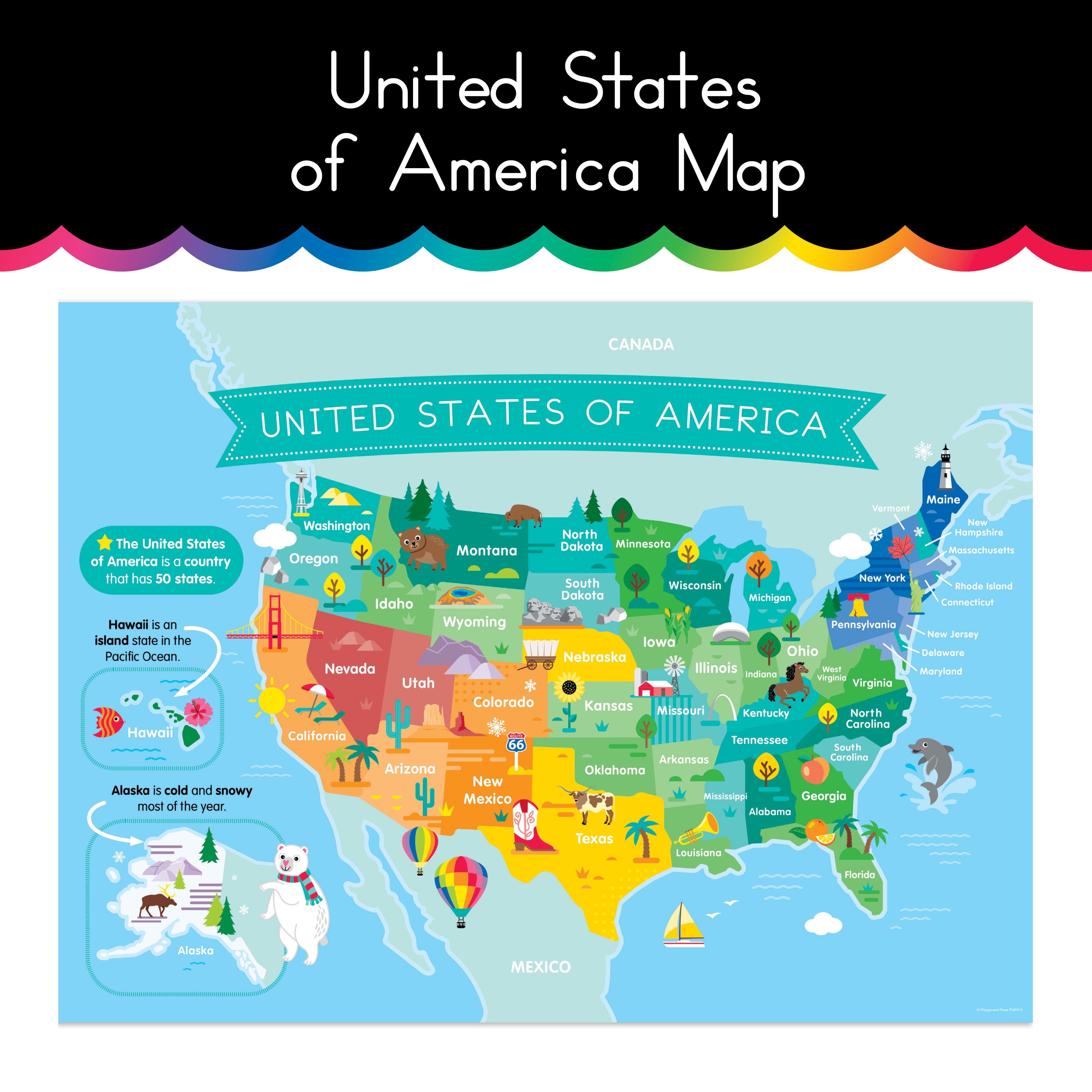 Bright United States of America Map Home Learning Poster - Playground Press