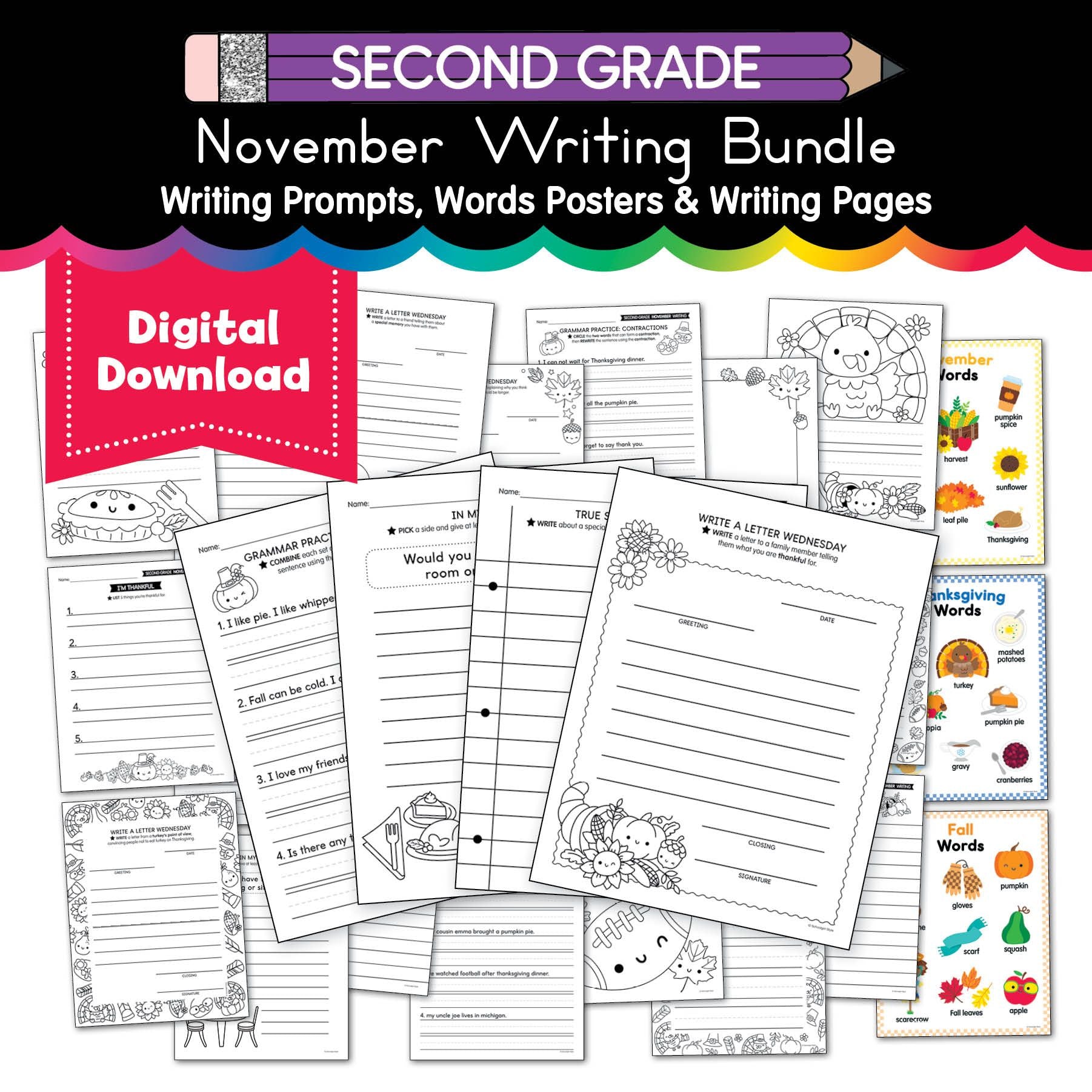 Printable Second Grade November Writing Bundle - Playground Press