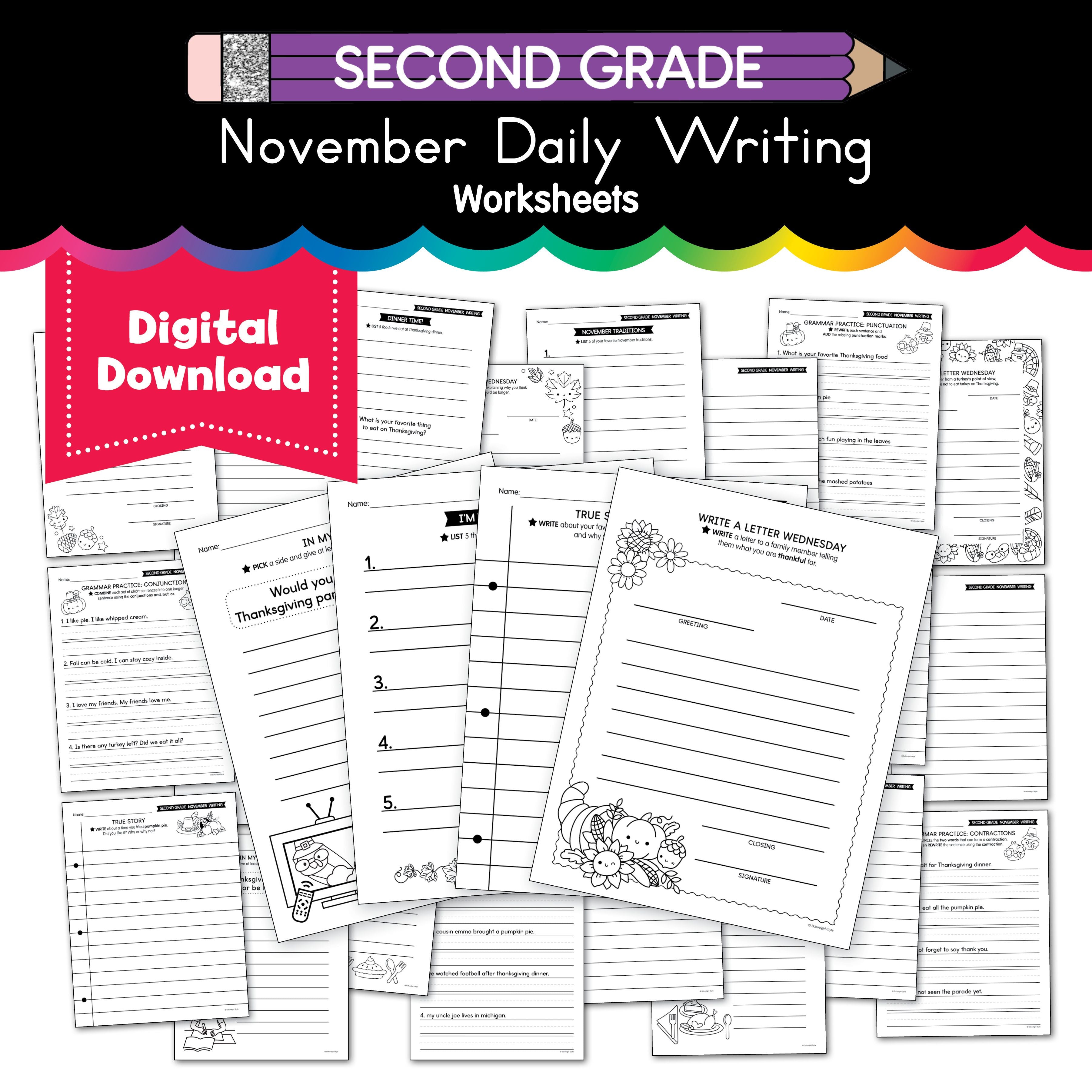 Printable Second Grade November Daily Writing - Playground Press
