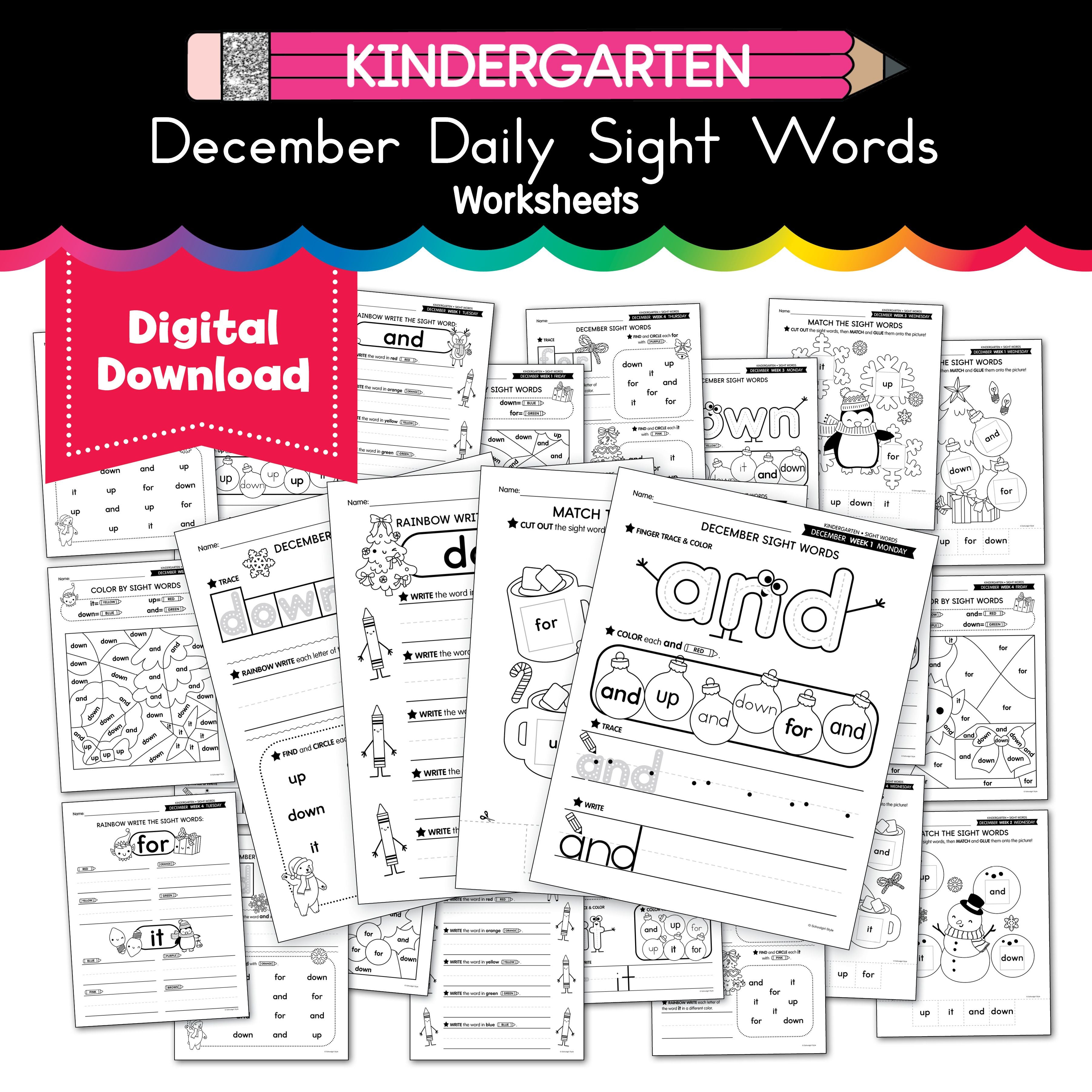Printable Kindergarten December Daily Sight Words - Playground Press